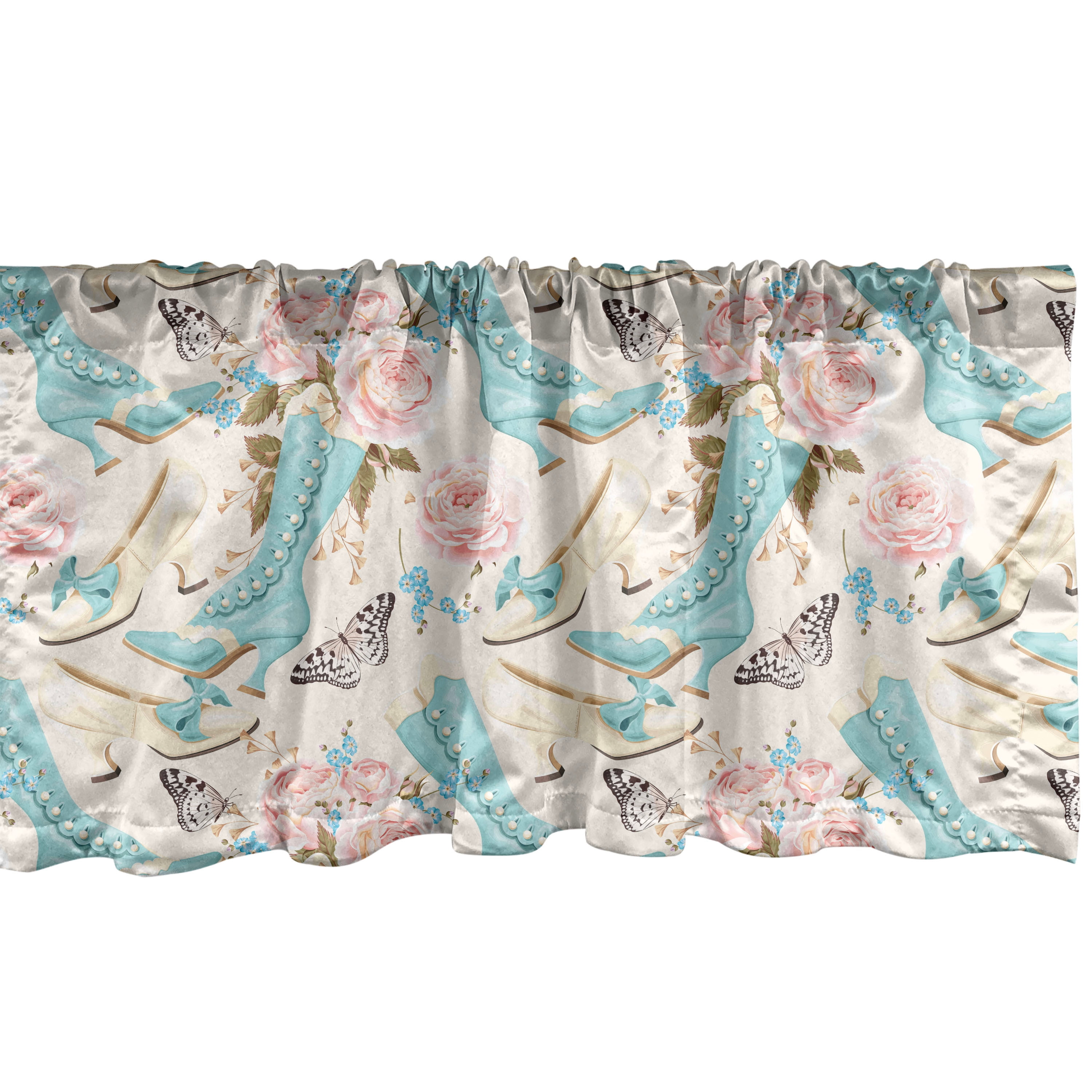 Ambesonne Feminine Valance Pack of 2, Shoes Roses Butterflies, 54"X18 ...