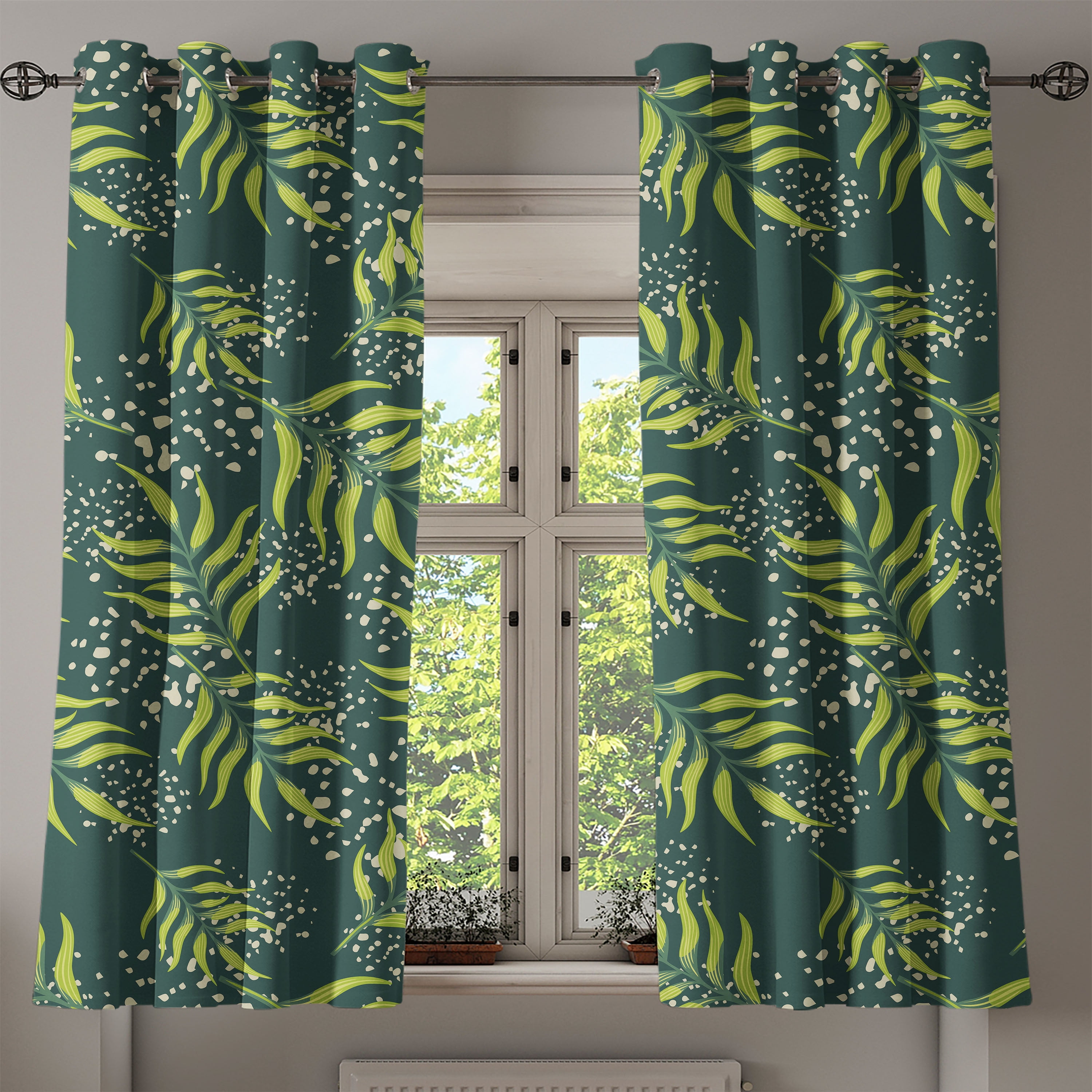 Ambesonne Fern Leaves Grommet Curtain, Leafy Jungle Pattern, 50"x60 ...