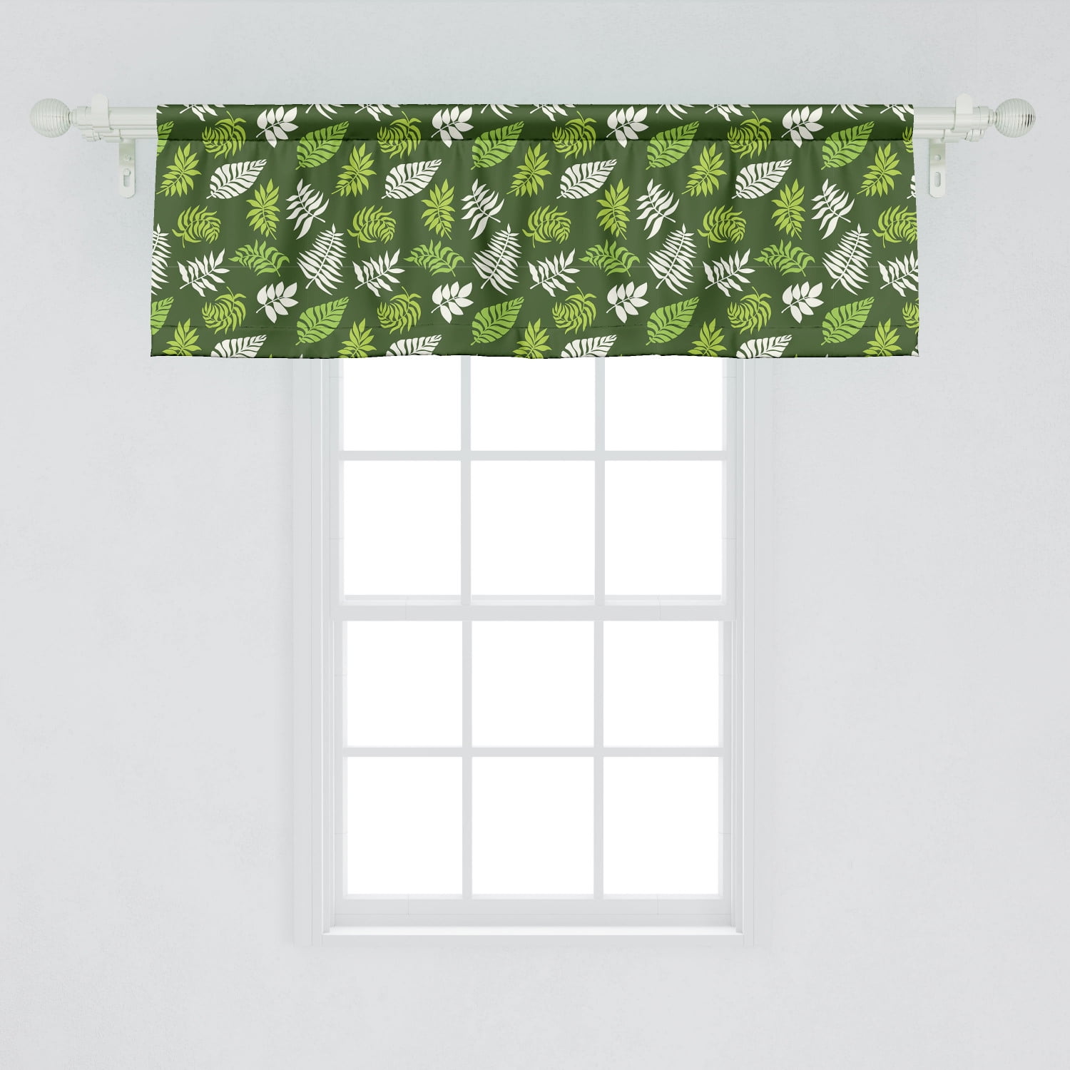 Ambesonne Fern Window Valance, Palm and Fern Branches Exotic Rainforest ...