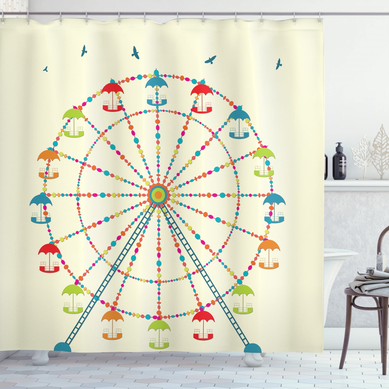 Ambesonne Ferris Wheel Shower Curtain, Colorful Structure, 69"Wx75"L ...