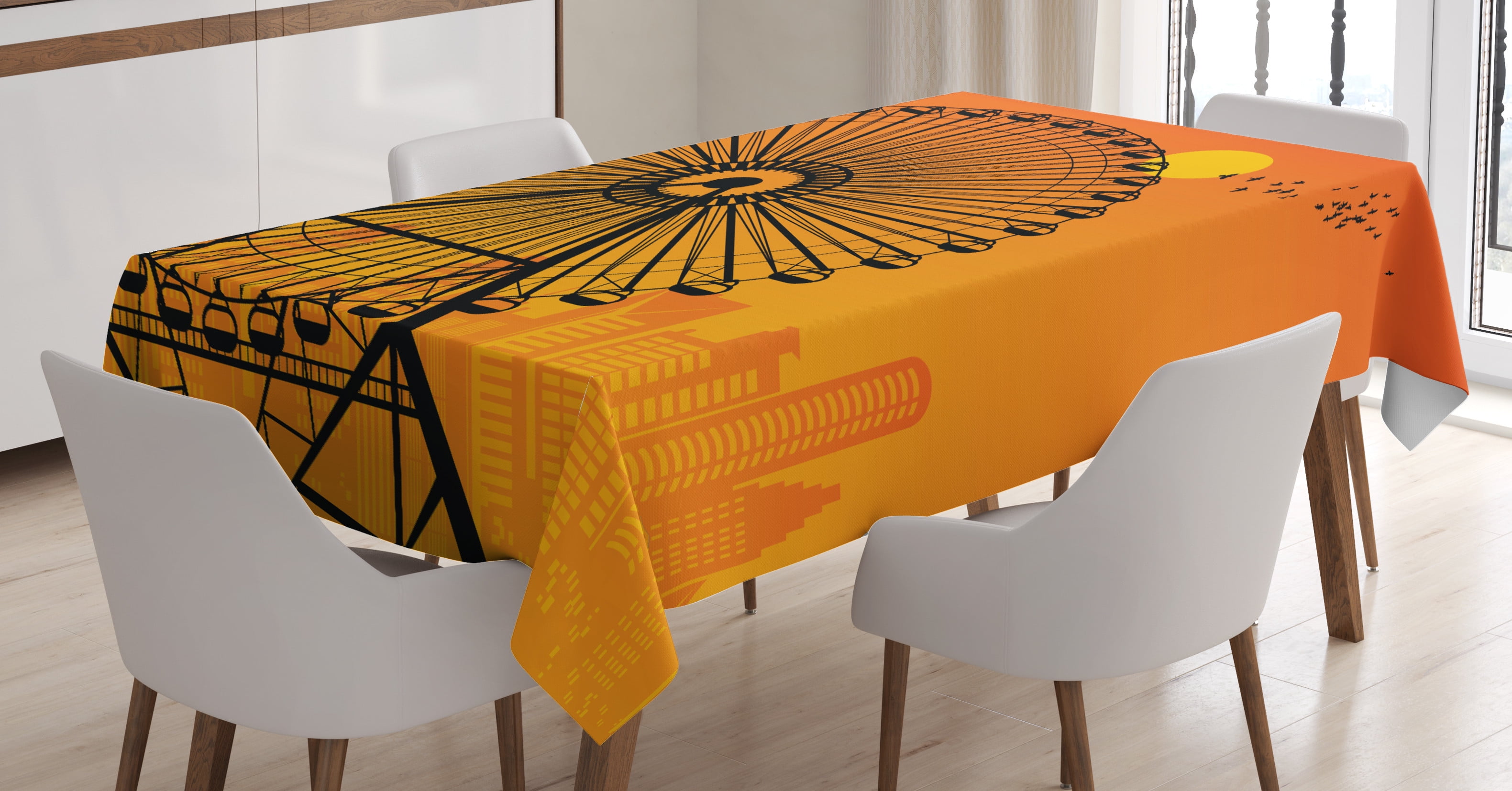 Ambesonne Ferris Wheel Tablecloth Rectangular Table Cover, Cityscape ...