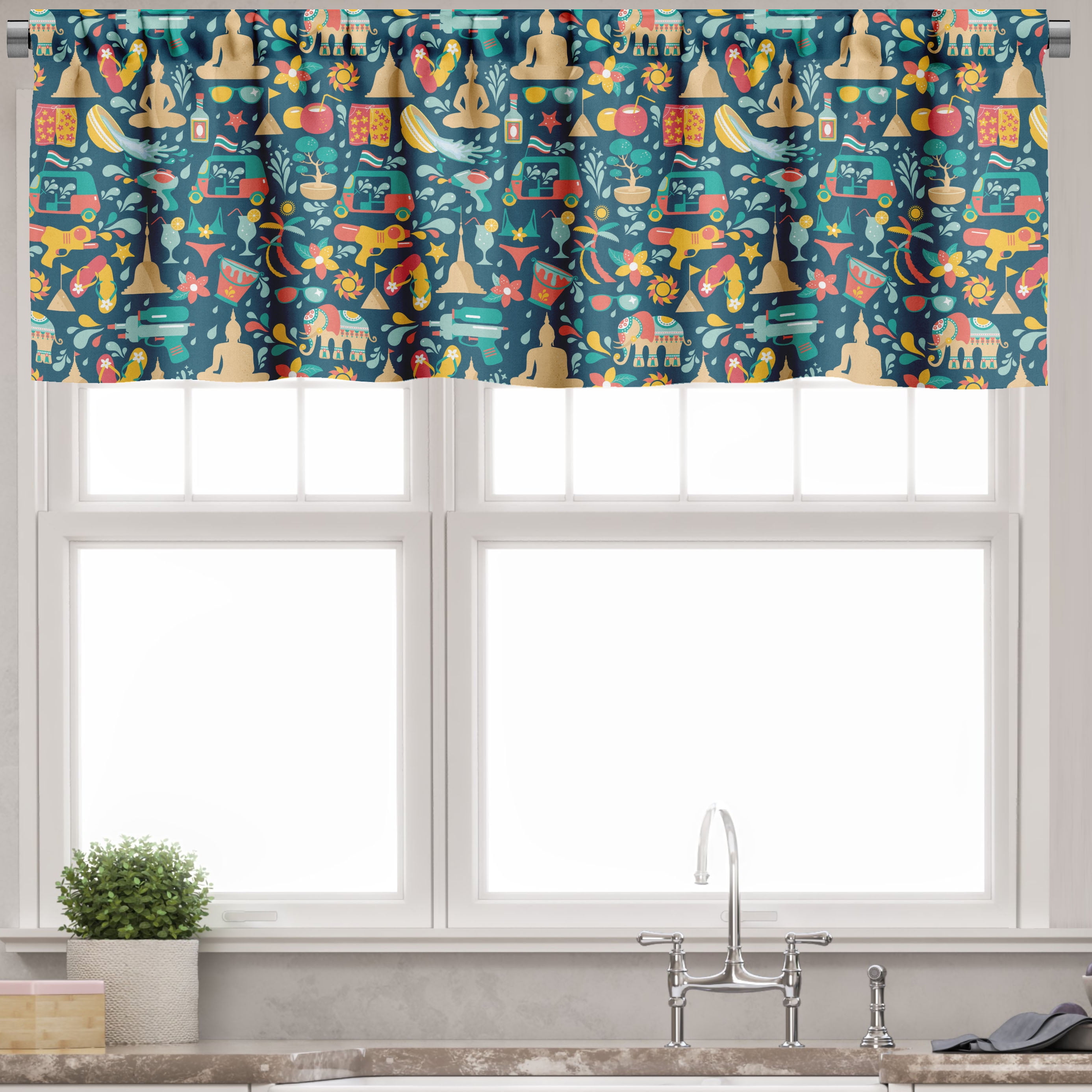 Ambesonne Festival Window Valance Thai Songkran Carnival 54 X 12