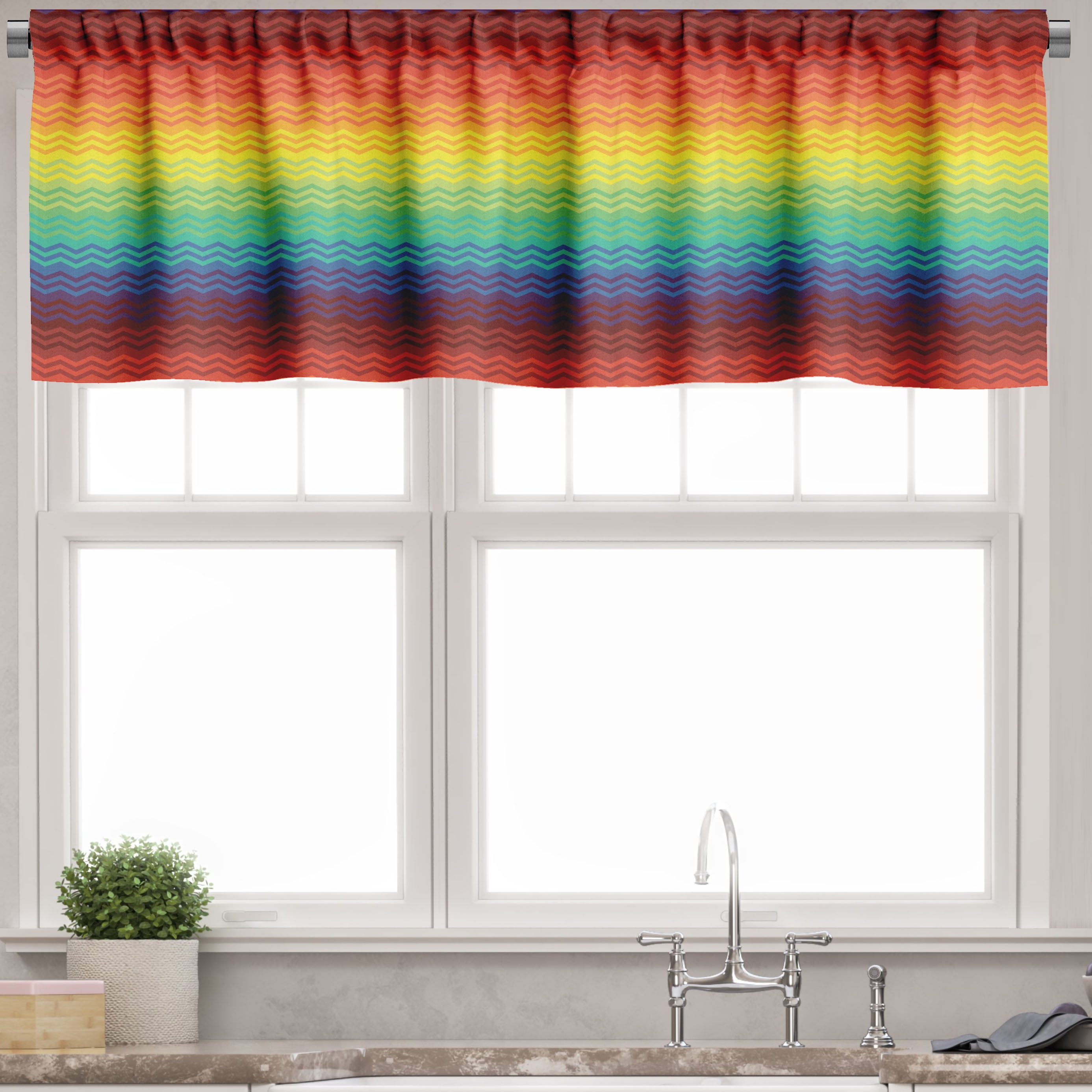 Ambesonne Fiesta Valance Pack of 2, Tribal Culture Zigzags, 54"X18 ...