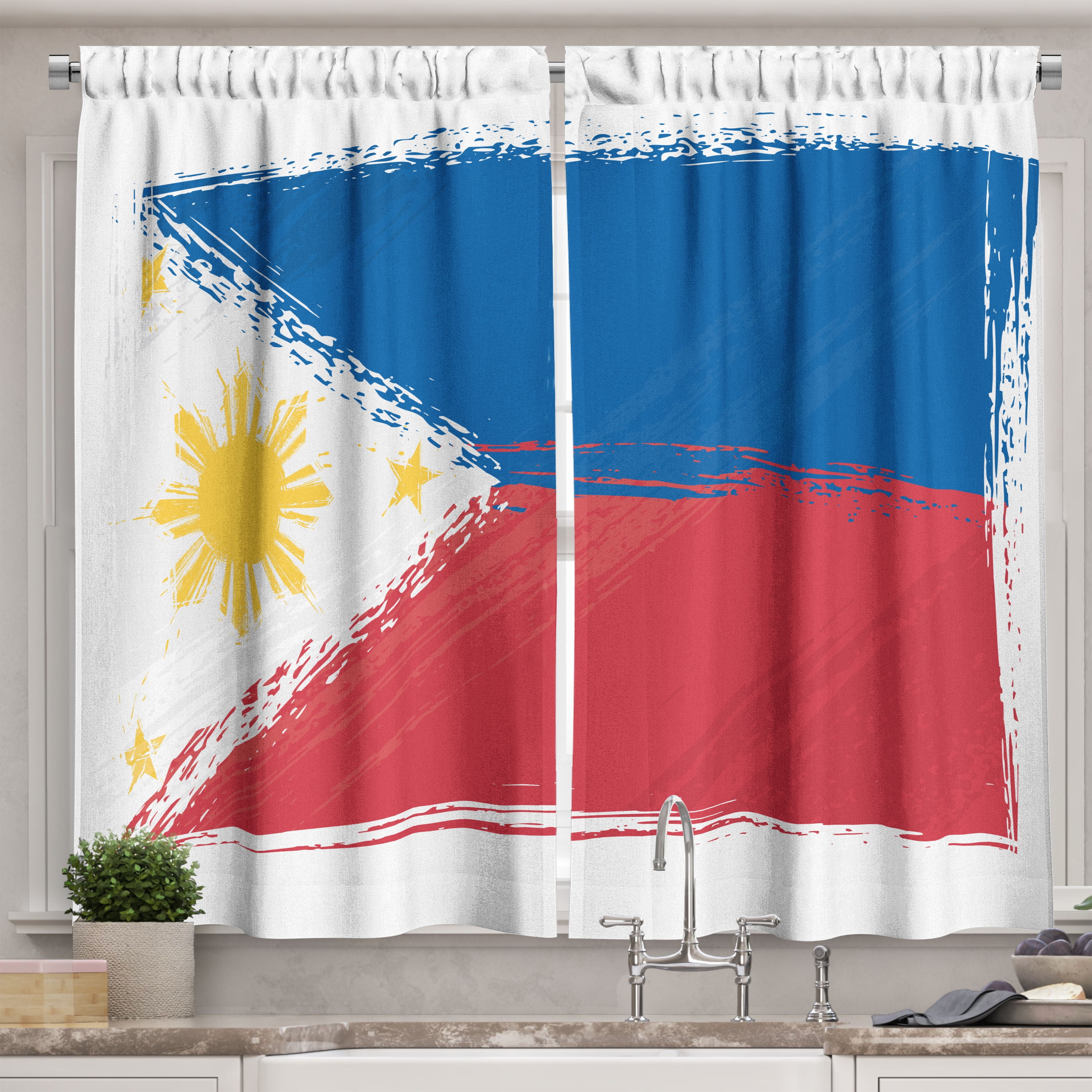 Ambesonne Filipino Kitchen Curtains, National Flag, 55"x45", Cobalt ...