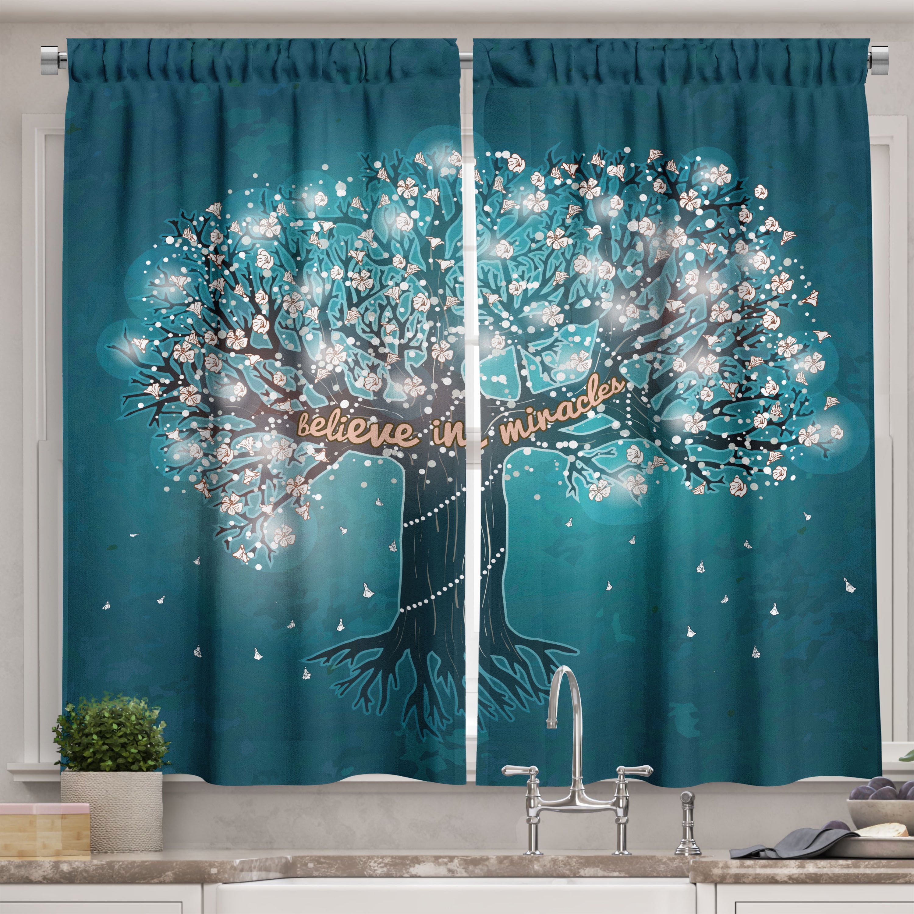Ambesonne Firefly Kitchen Curtains, Believe in Miracles Message, 55"x39 ...