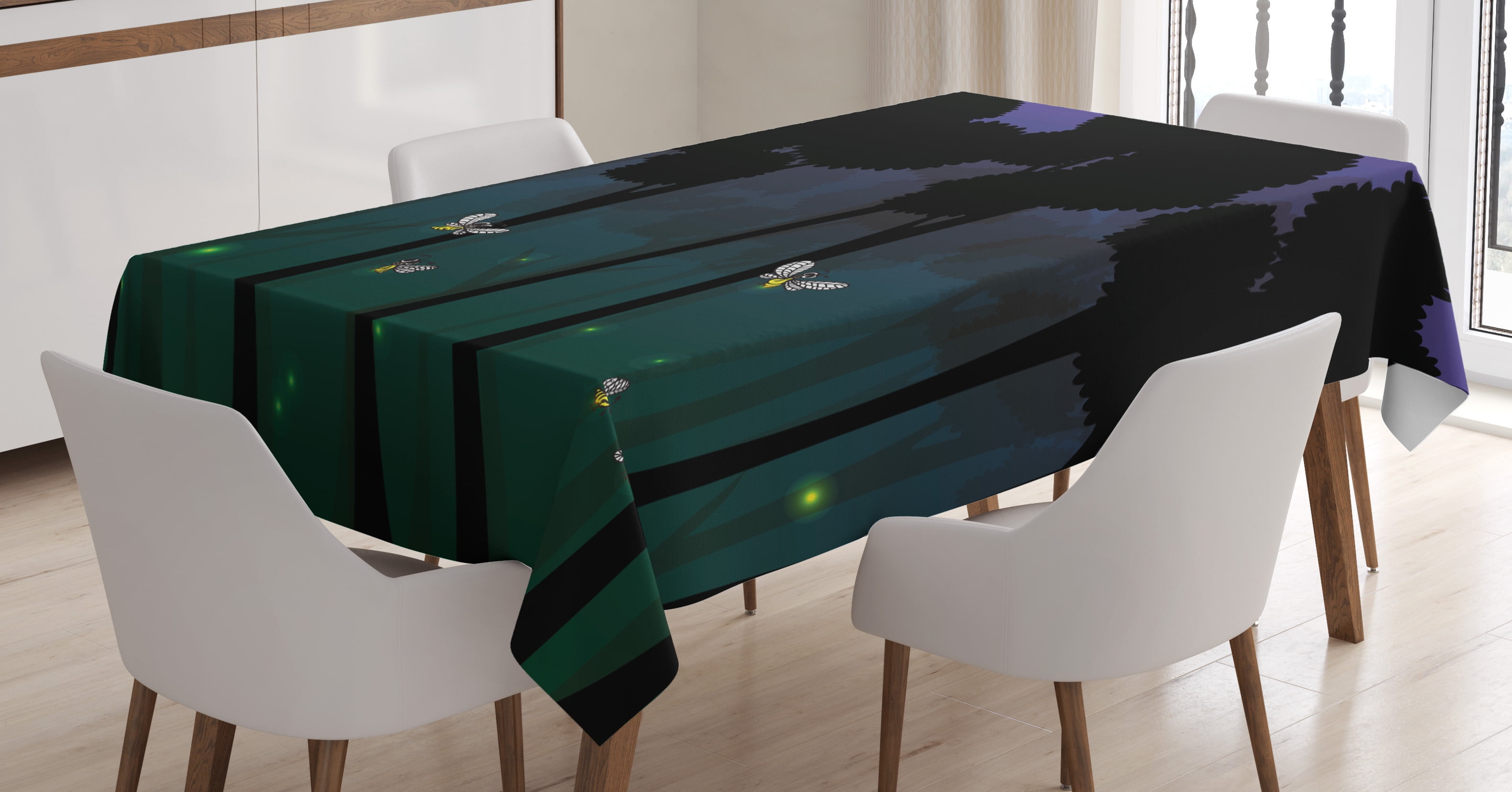 Ambesonne Firefly Tablecloth Rectangular Table Cover, Woodland Night ...