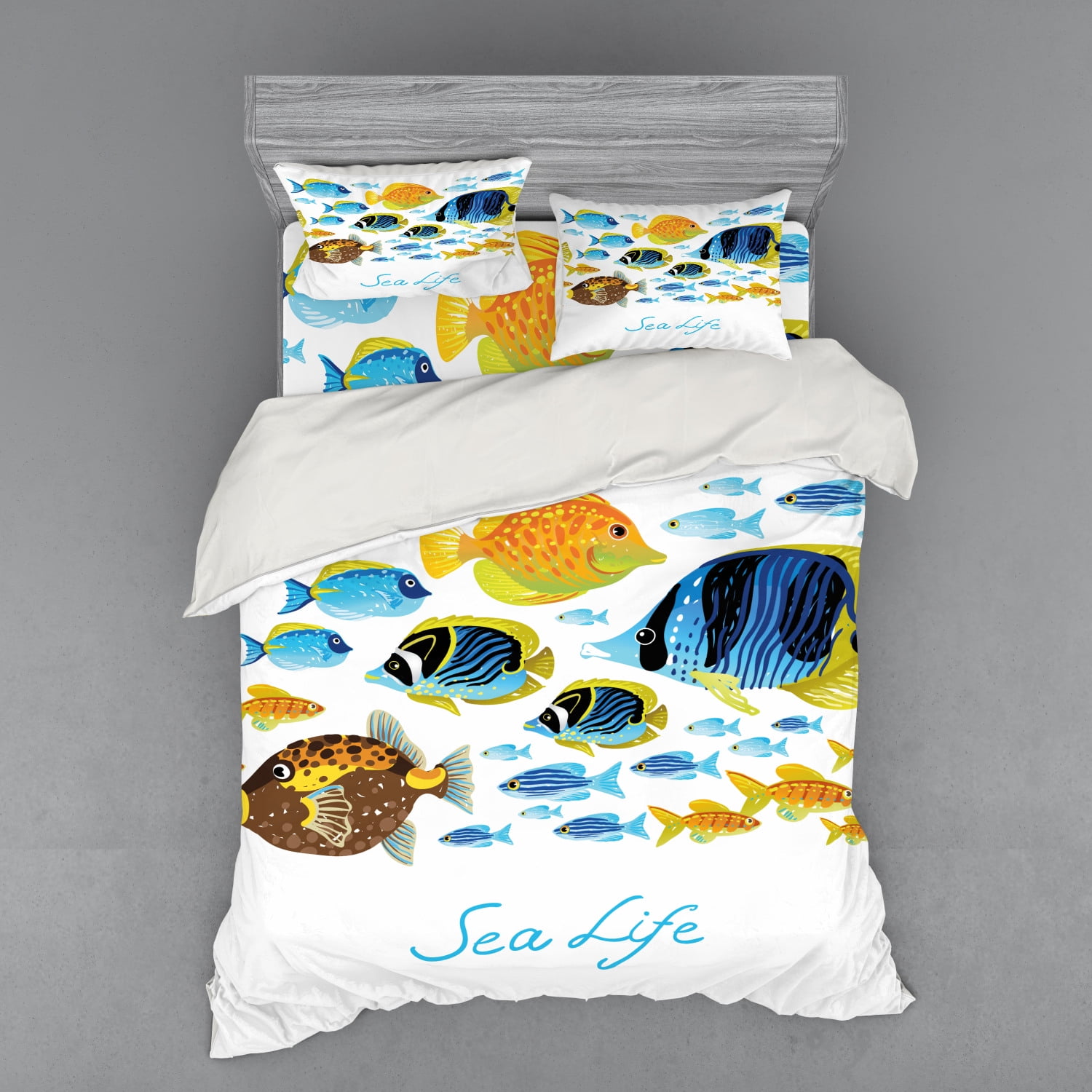 Ambesonne Fish Bedding Set 4 Pcs, Cartoon Sea Life Theme, Queen ...