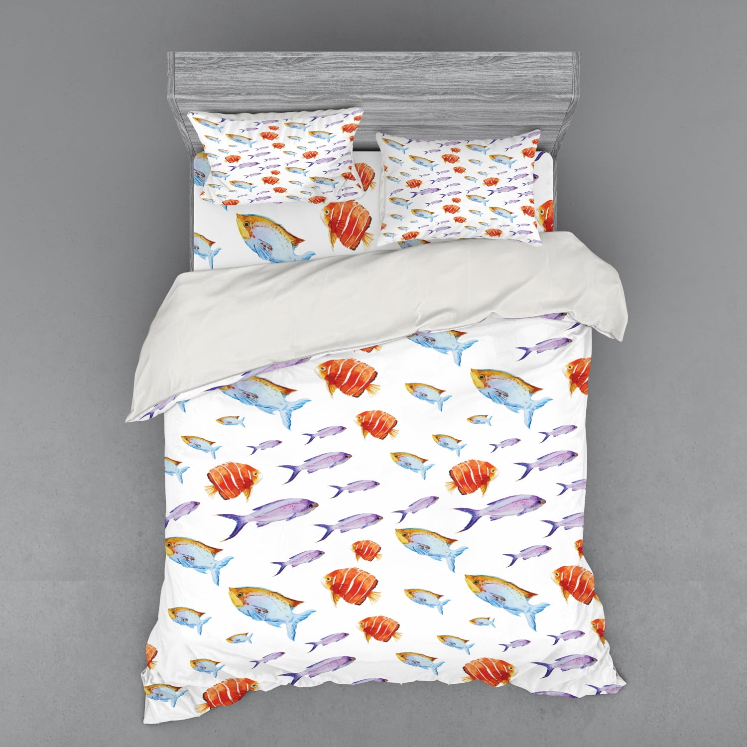 Ambesonne Fish Bedding Set 4 Pcs, Goldfish and Mackerel, Queen ...