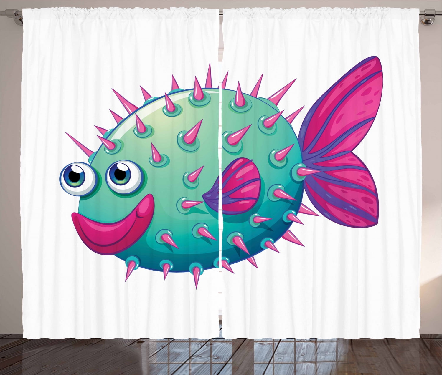 Ambesonne Fish Curtains 2 Panel Set, Vibrant Color Bubble Fish, 108" x ...