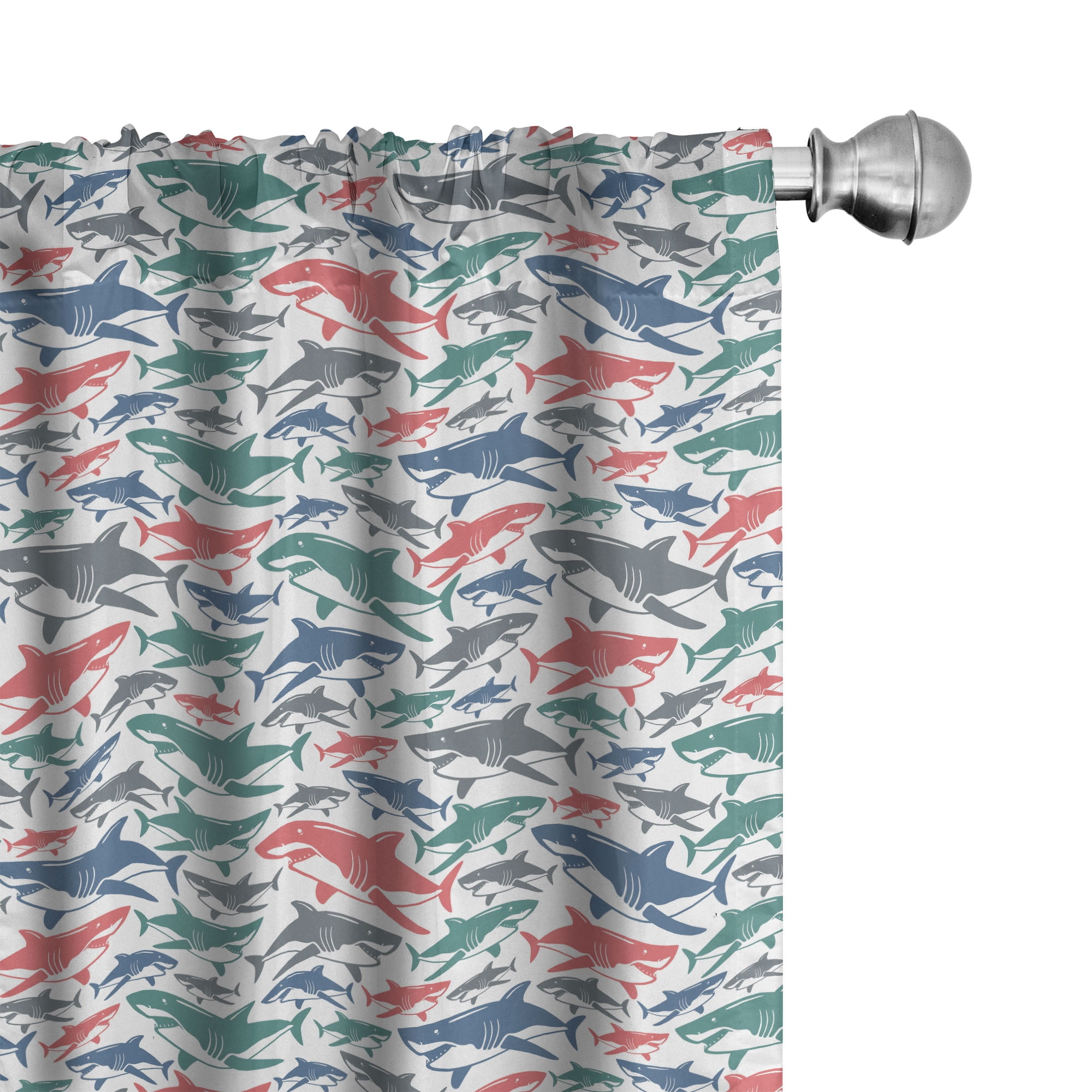 Ambesonne Fish Curtains, Colorful Shark Patterns, Pair of 28"x95 ...