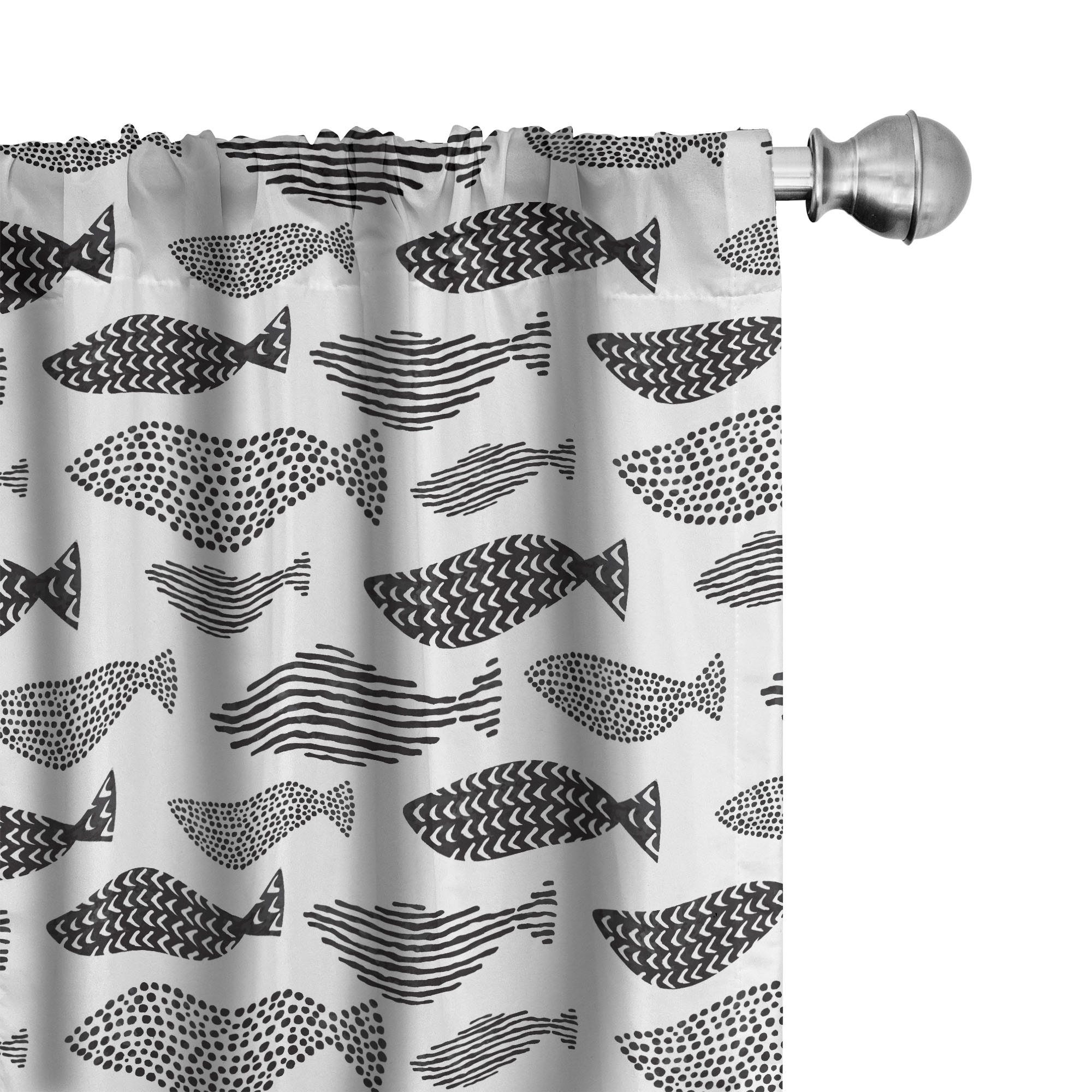 Ambesonne Fish Curtains, Sea Animals Black White, Pair of 28"x63 ...