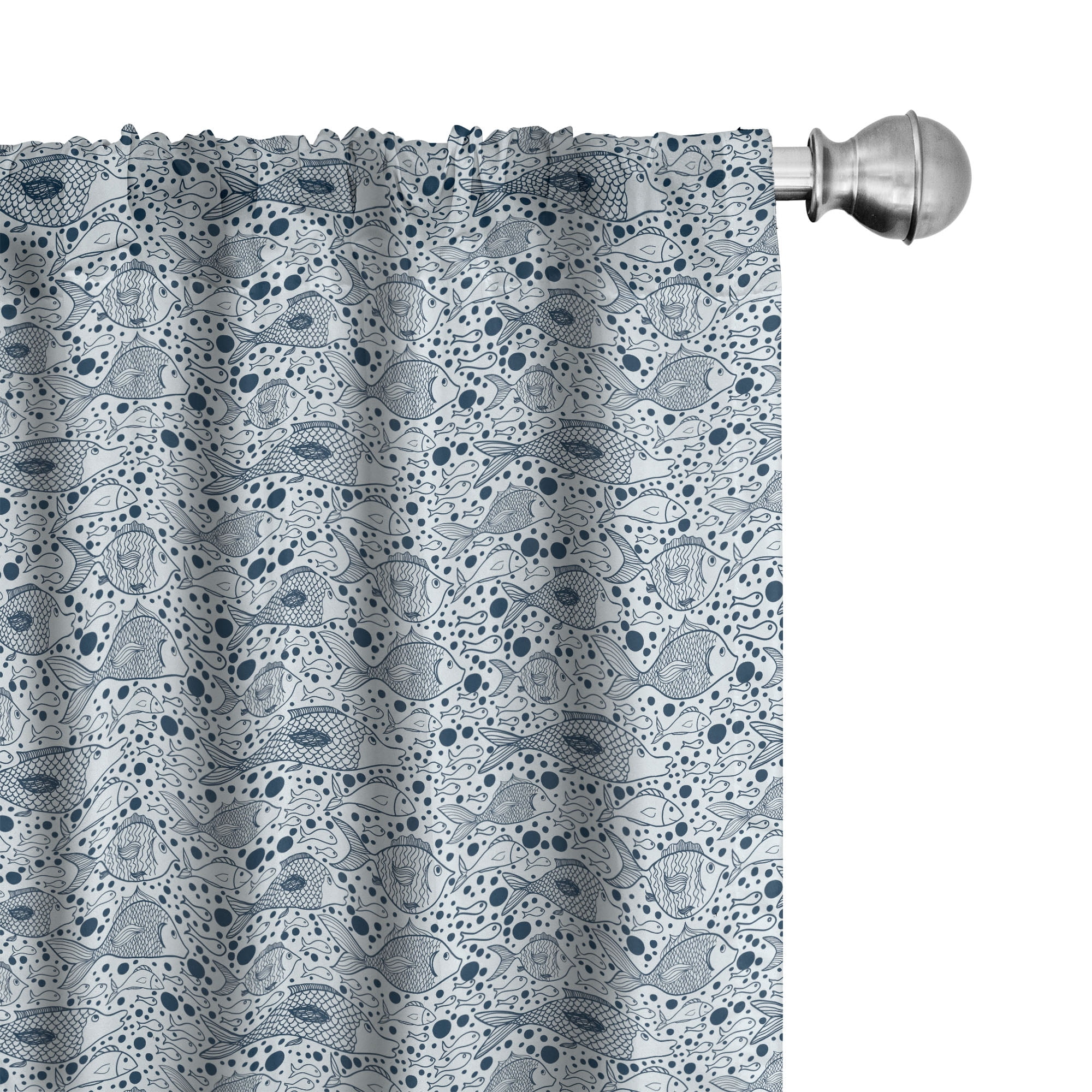 Ambesonne Fish Curtains, Sketch of Sea Animals, Pair of 28"x84", Blue ...
