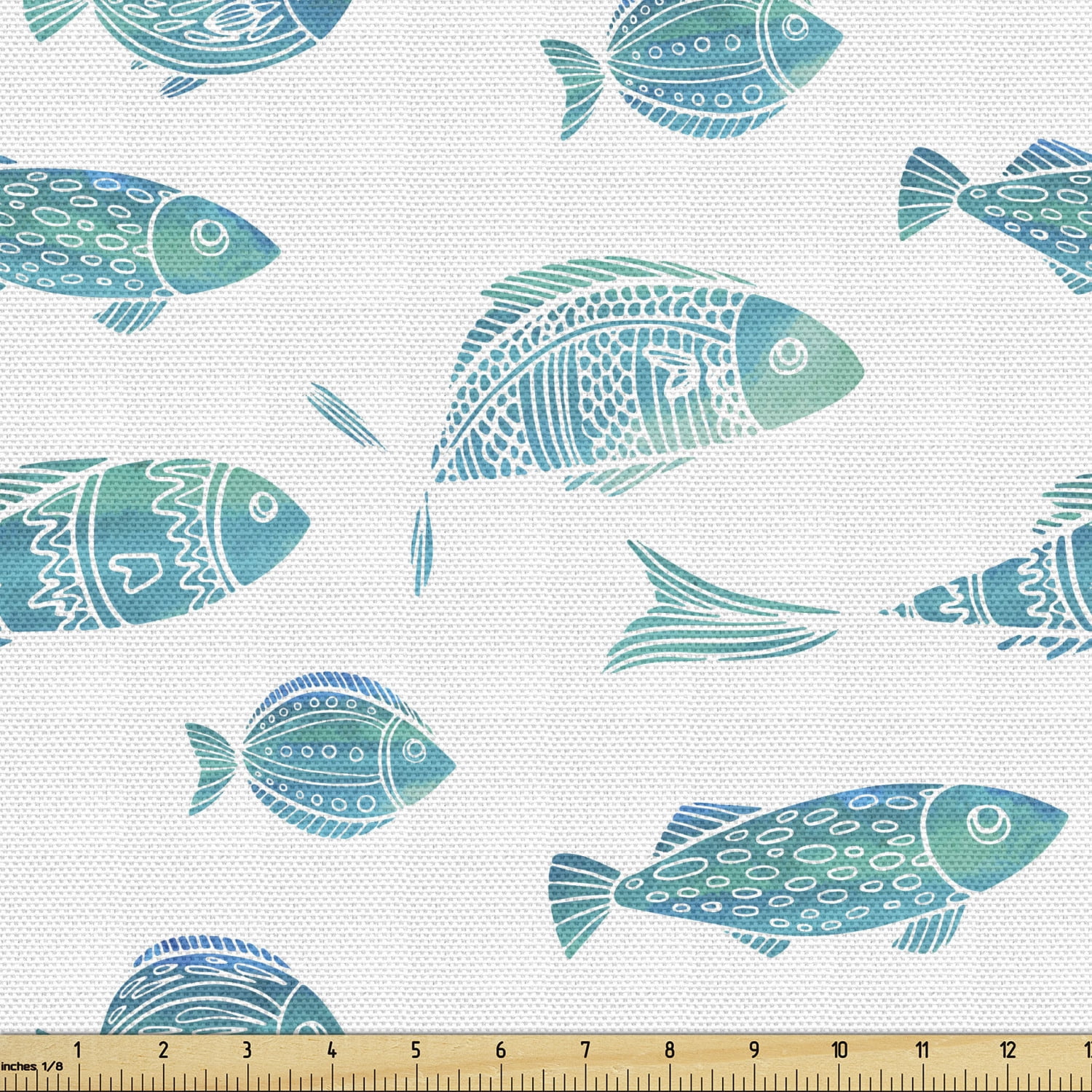 Ambesonne Fish Fabric by the Yard Upholstery, Doodle Art Aquatic Life ...