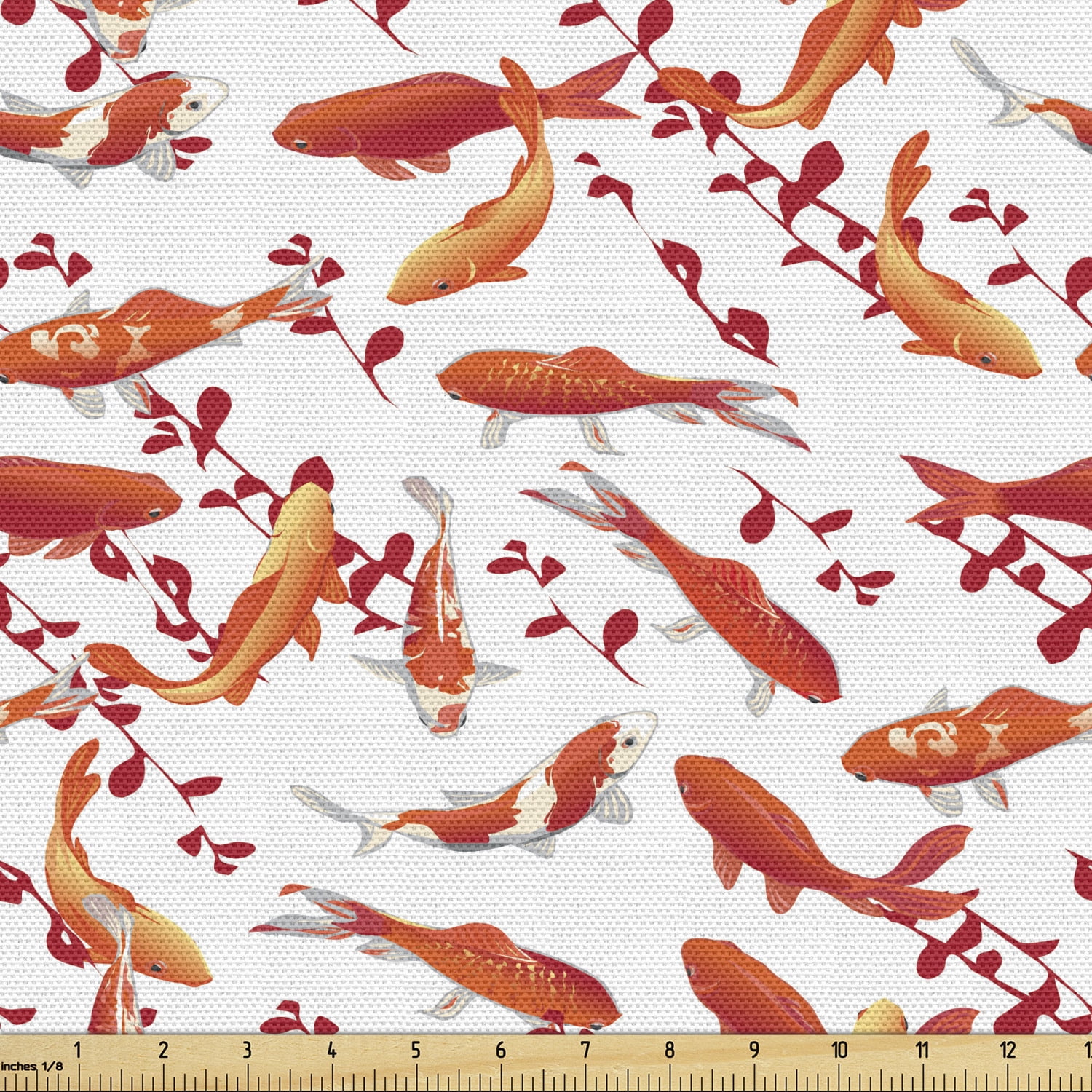Ambesonne Fish Fabric by the Yard Upholstery, Ornamental Aquatic Animal ...