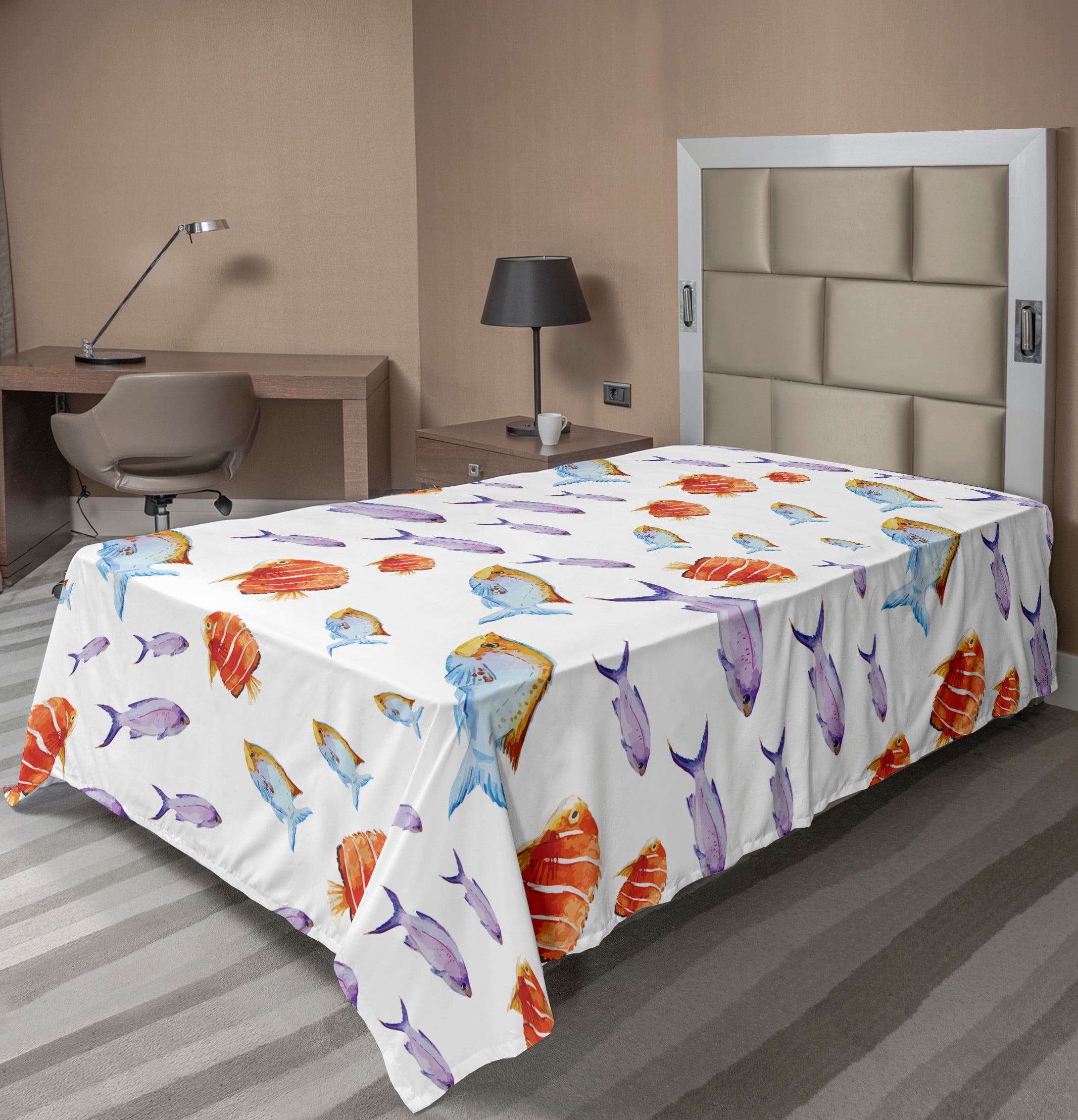 Ambesonne Fish Flat Sheet, Goldfish and Mackerel, Twin Size, Multicolor ...