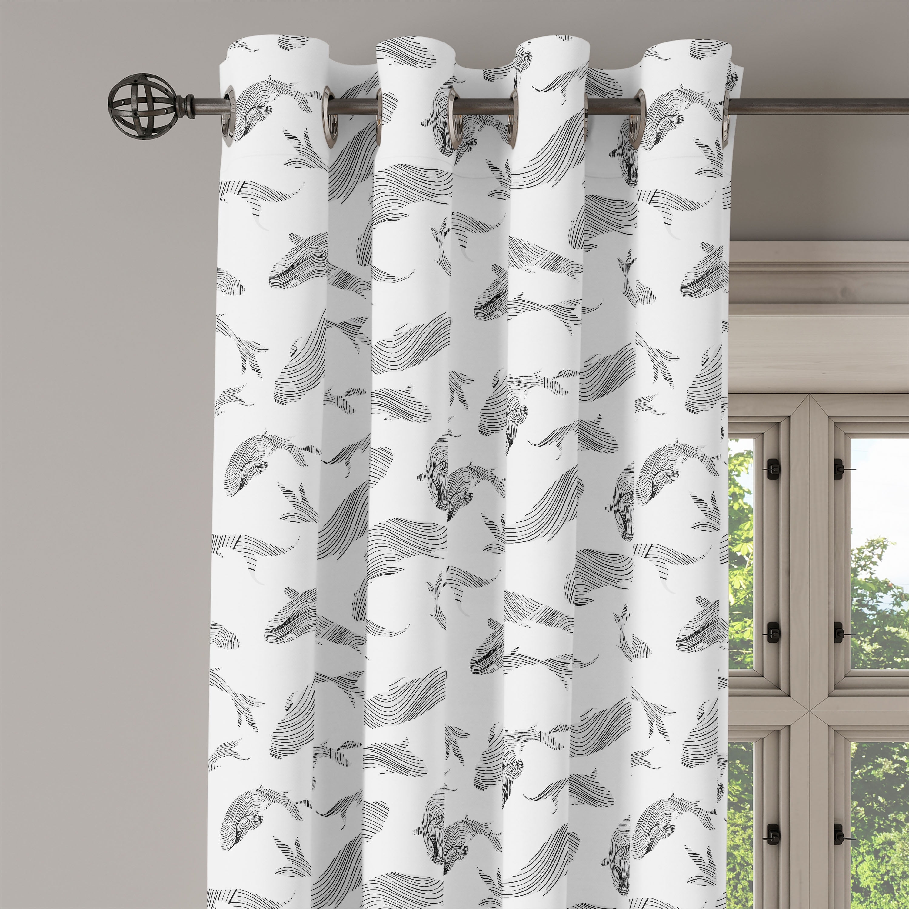 Ambesonne Fish Grommet Curtain Single Panel, Sketch Underwater Theme ...