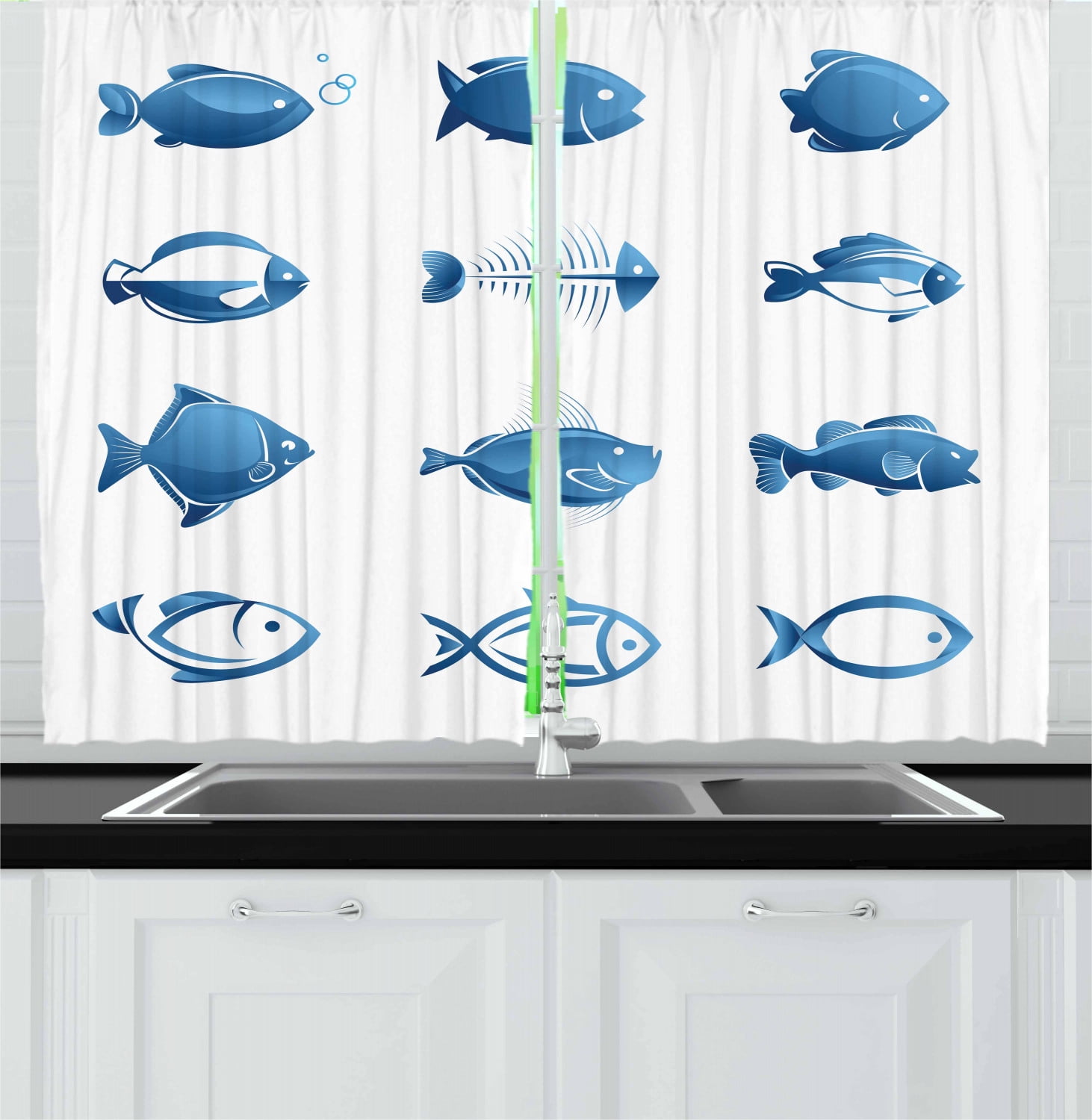 Ambesonne Fish Kitchen Curtains, Array of Fish Marine Life, 55"x39 ...