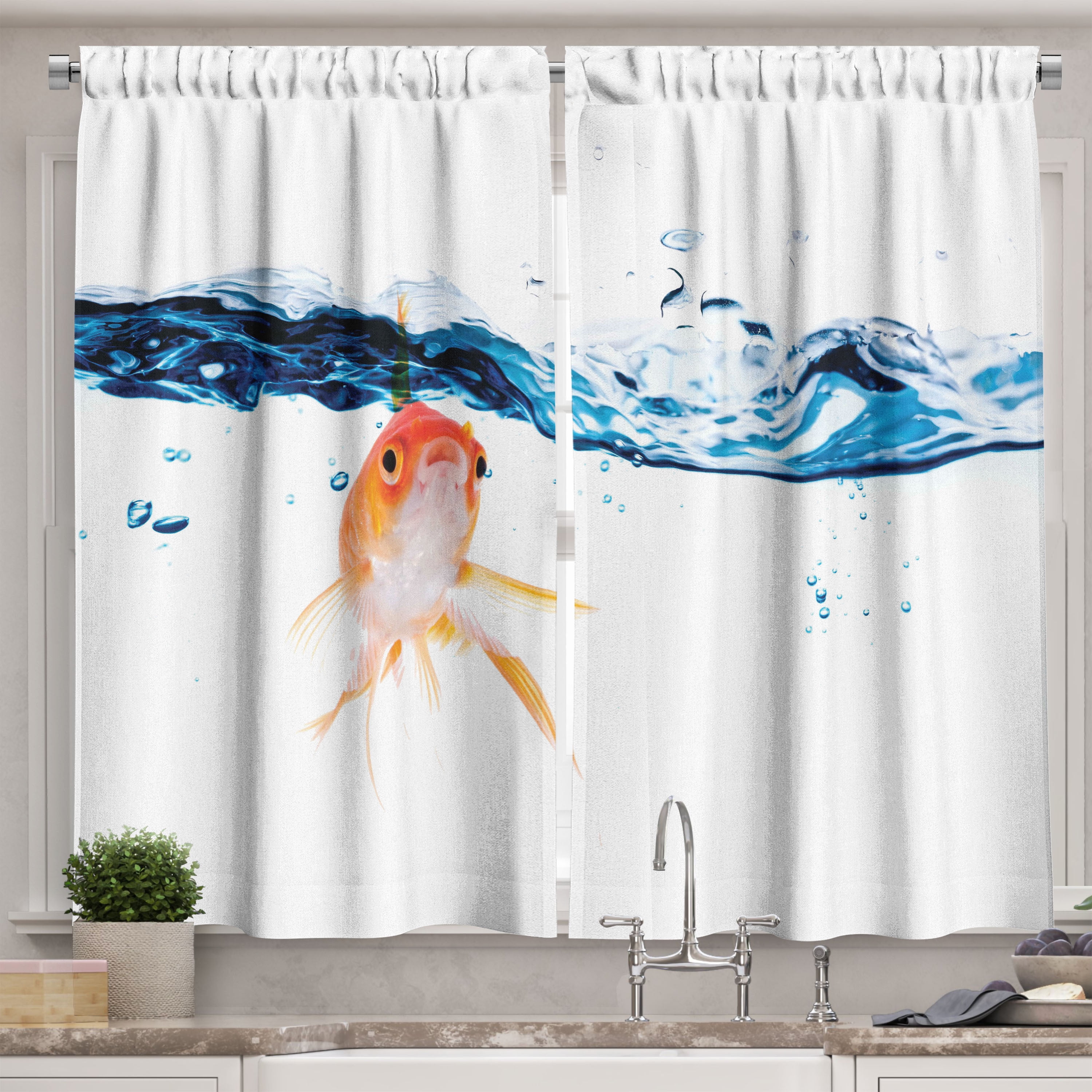 Ambesonne Fish Kitchen Curtains, Goldfish Swimming in Water, 55"x39 ...