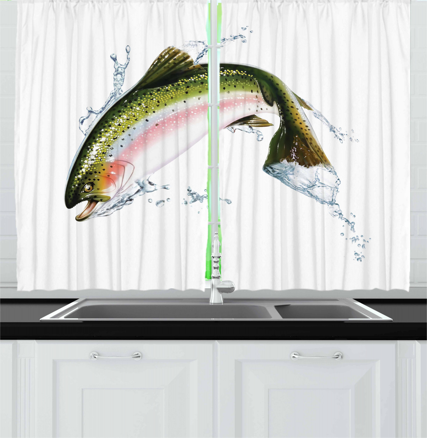 Ambesonne Fish Kitchen Curtains, Salmon Photorealistic Art, 55"x39 ...