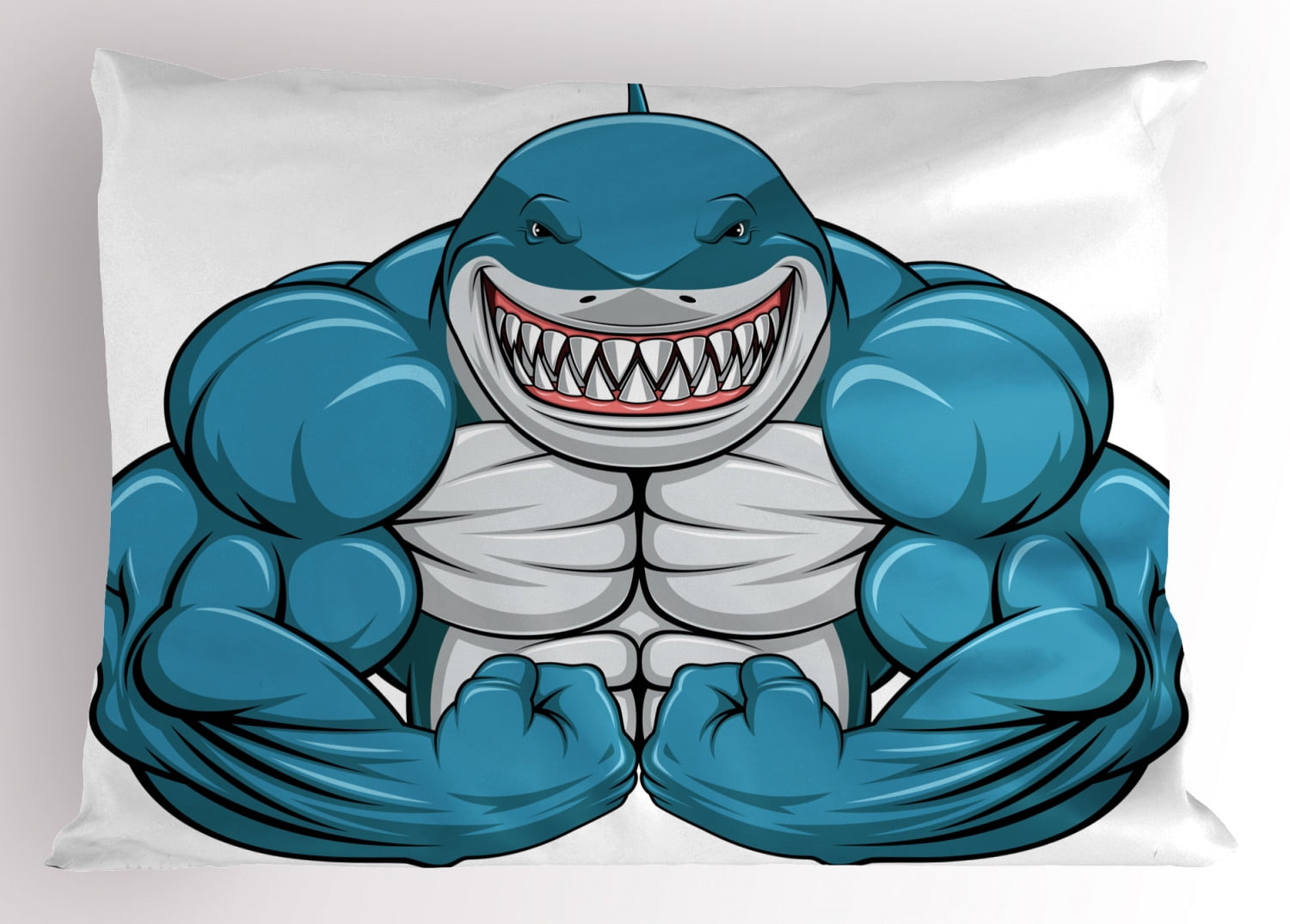 Ambesonne Fish Pillow Sham, Toothy White Shark Smiling, 26" X 20", Pale ...