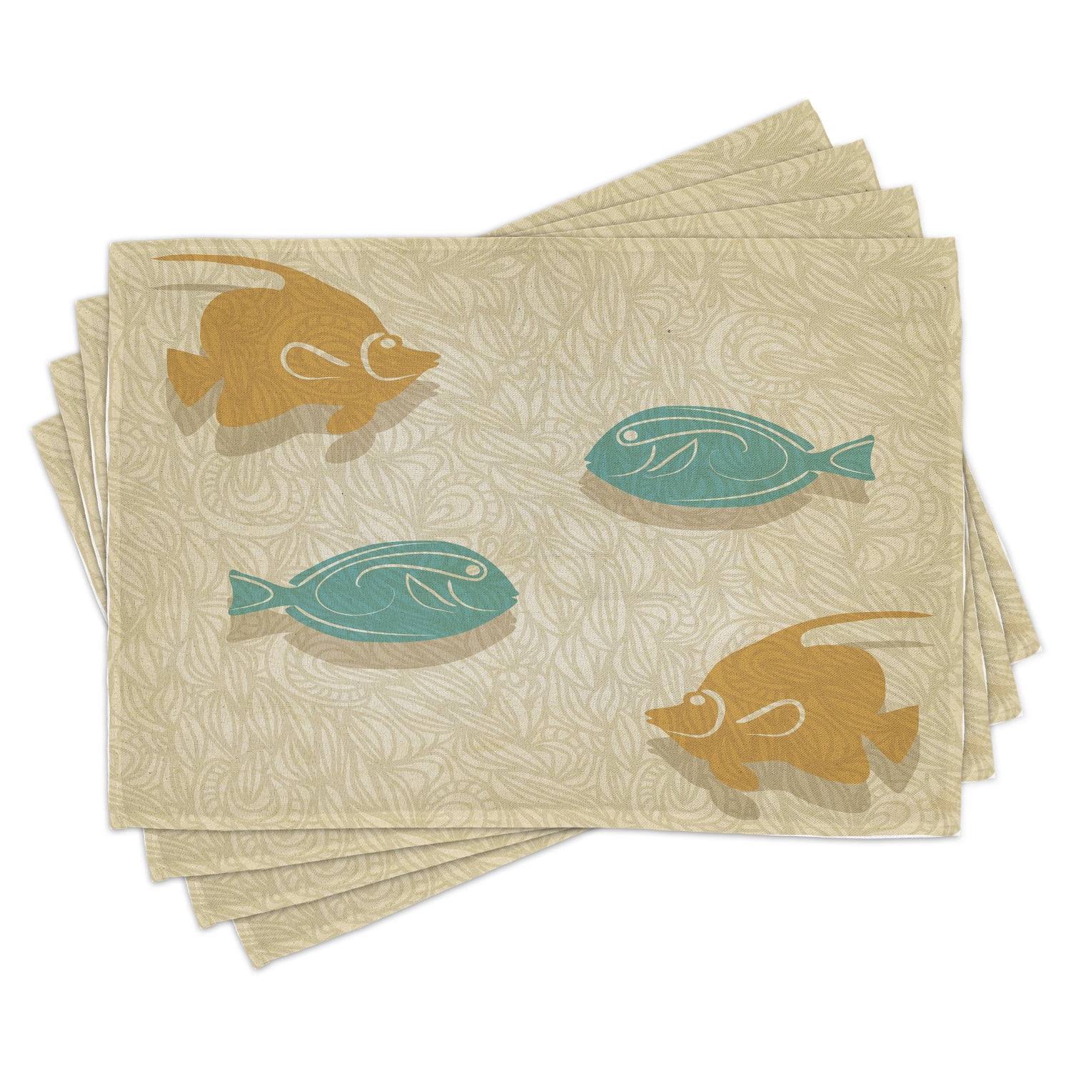 Ambesonne Fish Place Mats Set of 4, Aquarium Ocean Waves, Standard Size ...