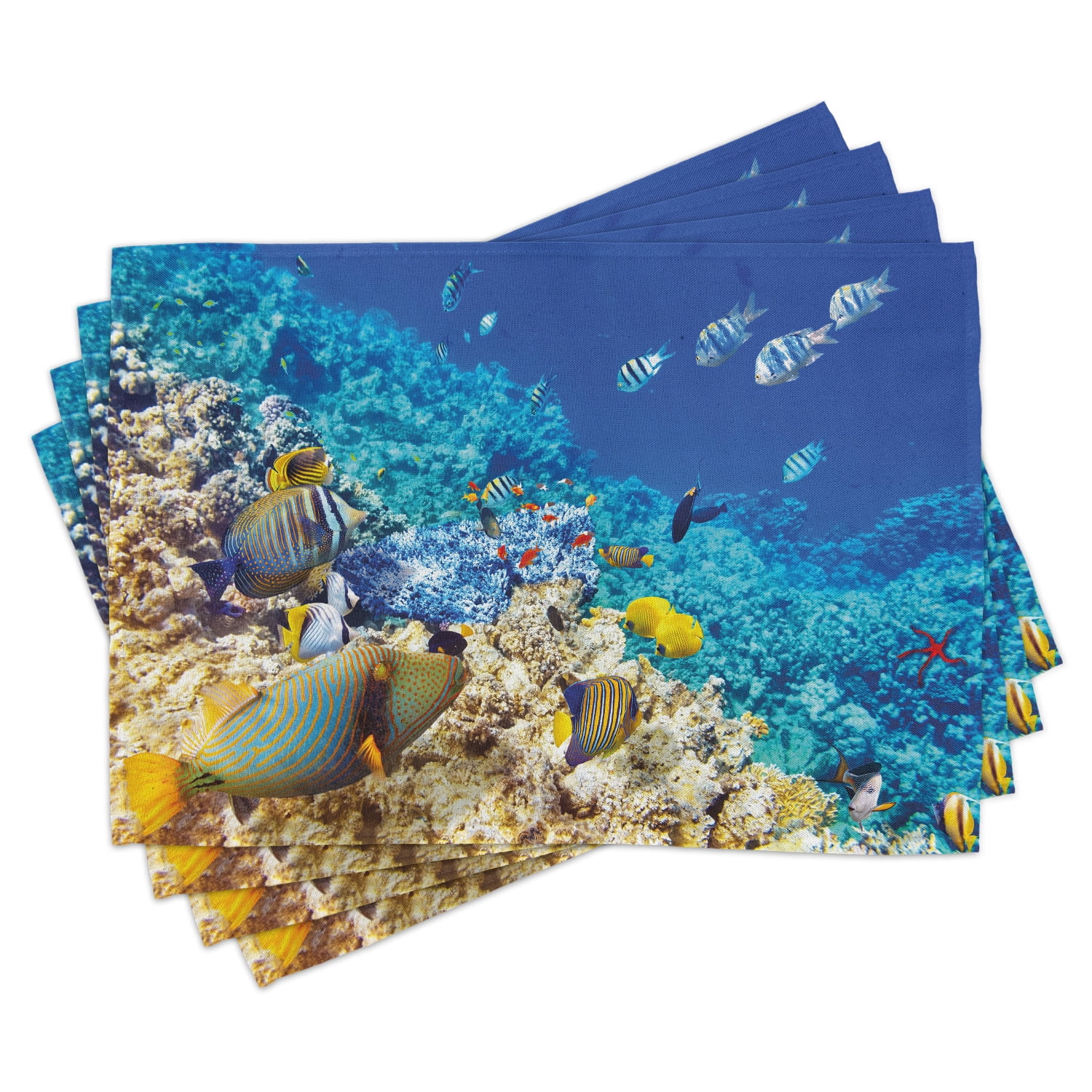 Ambesonne Fish Place Mats Set of 4, Aquatic Corals, Standard Size ...