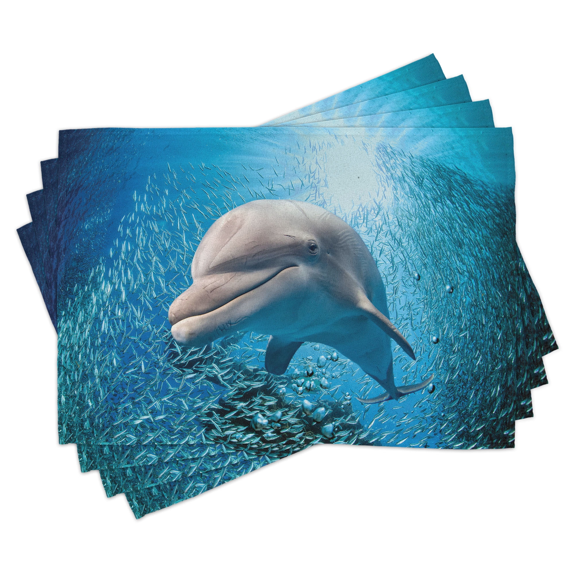 Ambesonne Fish Place Mats Set of 4, Dolphin in Ocean Marine, Standard ...
