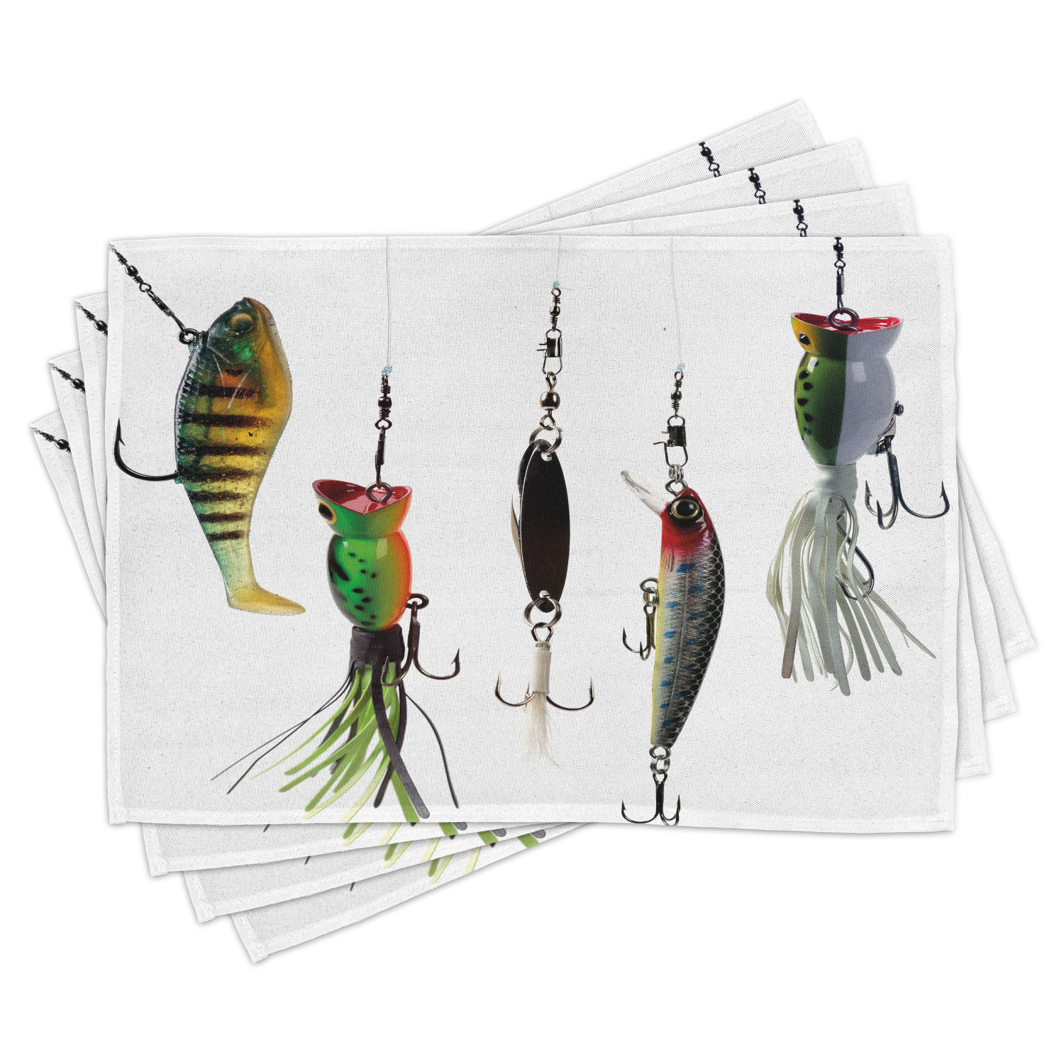 Ambesonne Fish Place Mats Set of 4, Fishing Baits Hobby Leisure ...