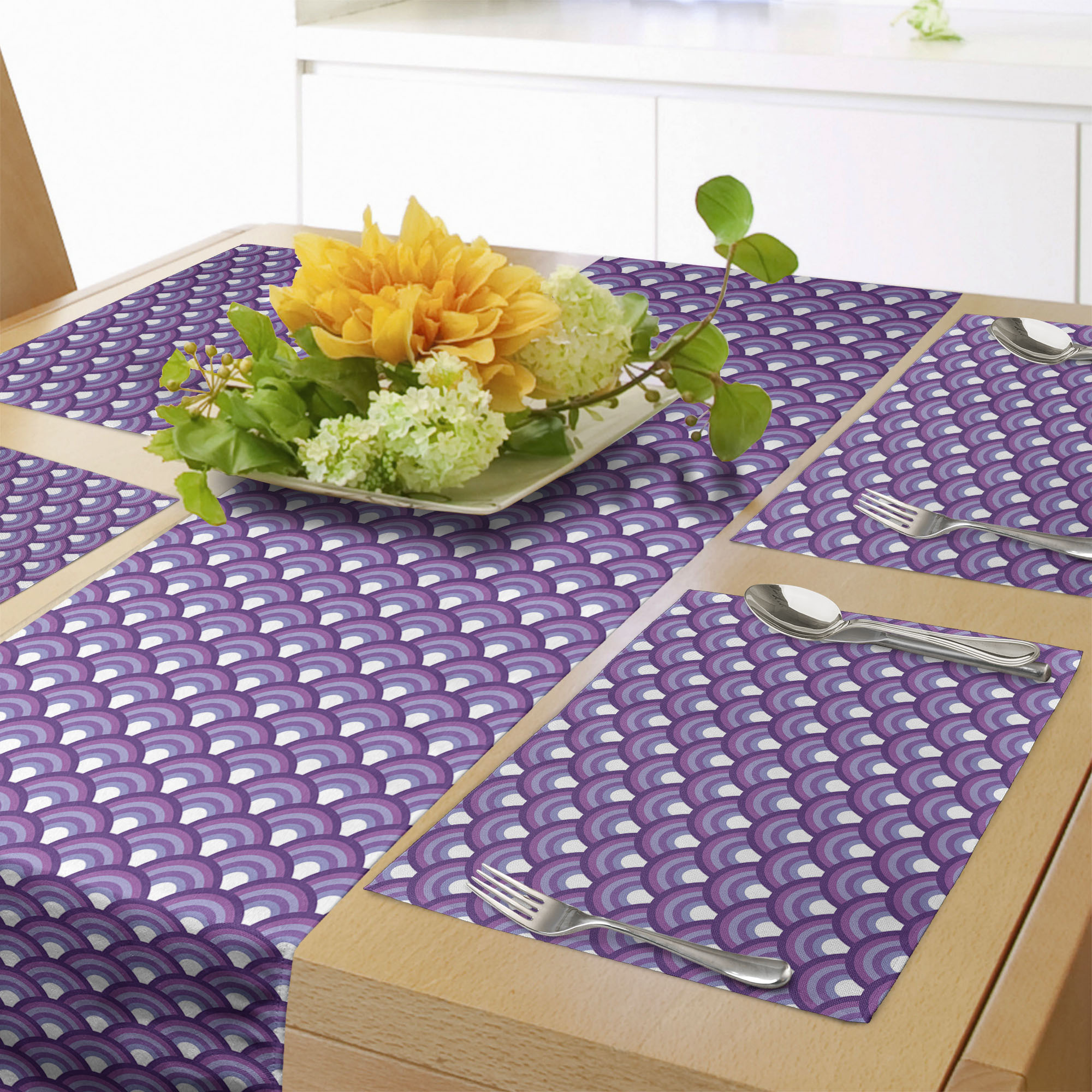 Ambesonne Fish Scale Table Runner & Placemats, Purple Japanese Wave ...