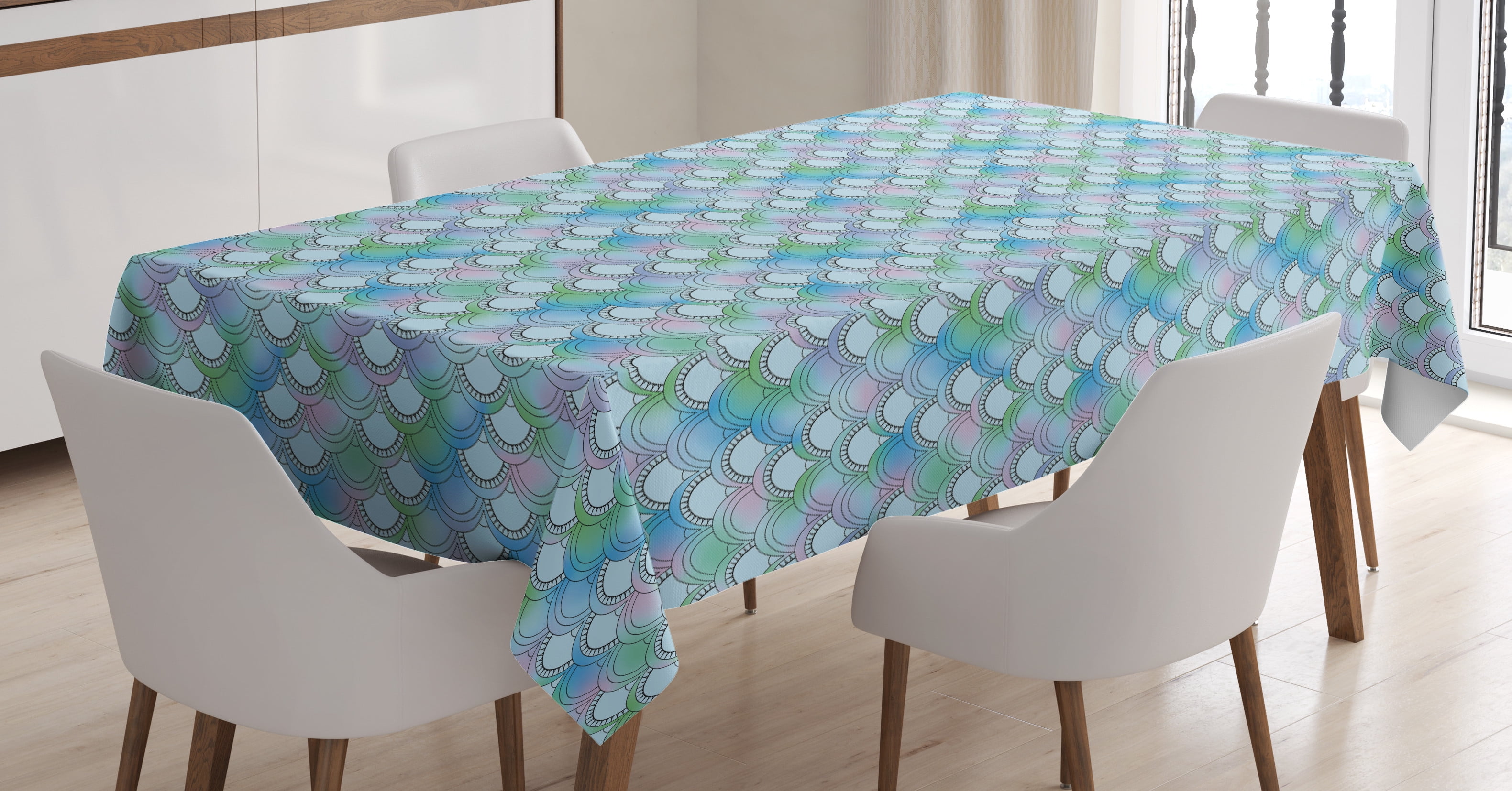 Ambesonne Fish Scale Tablecloth Rectangular Table Cover, Squama Dreamy ...