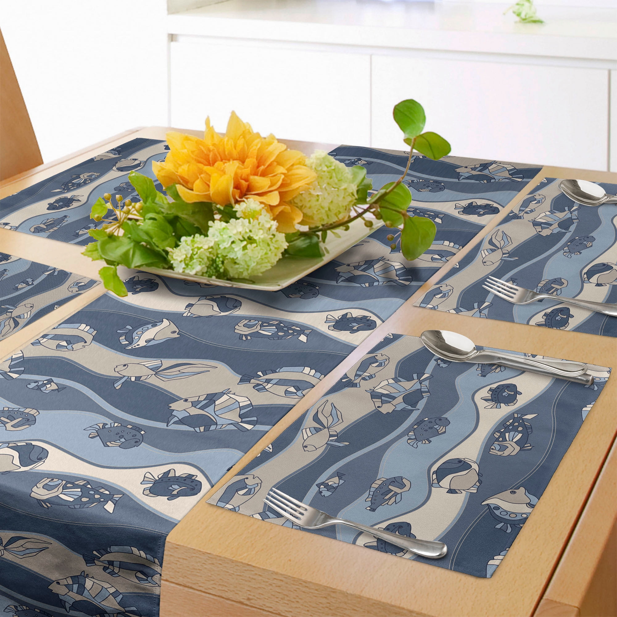 Ambesonne Fish Table Runner & Placemats, Cartoon Aquarium, Placemat 4 ...