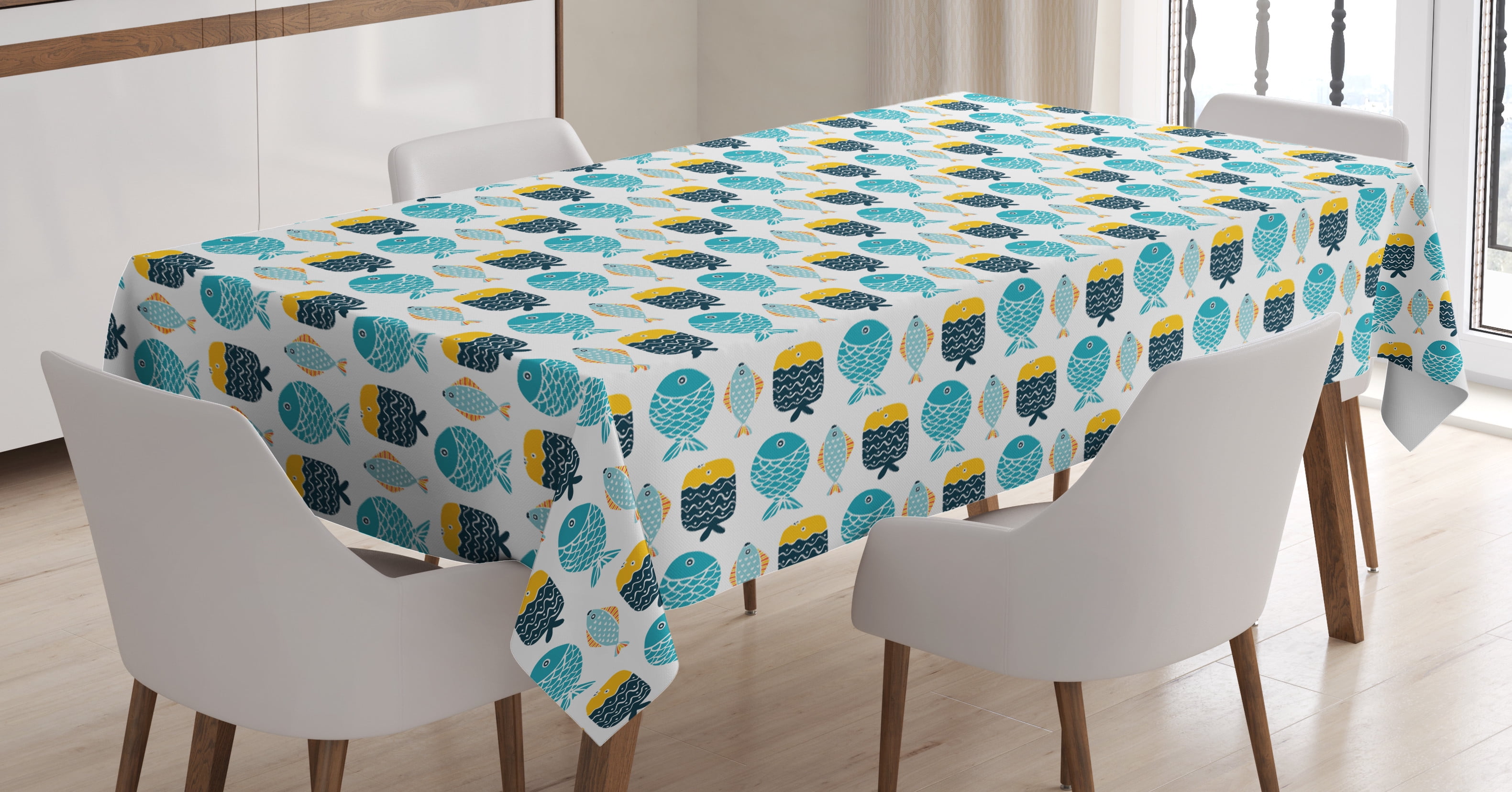 Ambesonne Fish Tablecloth Rectangular Table Cover, Cartoon Style Scale ...