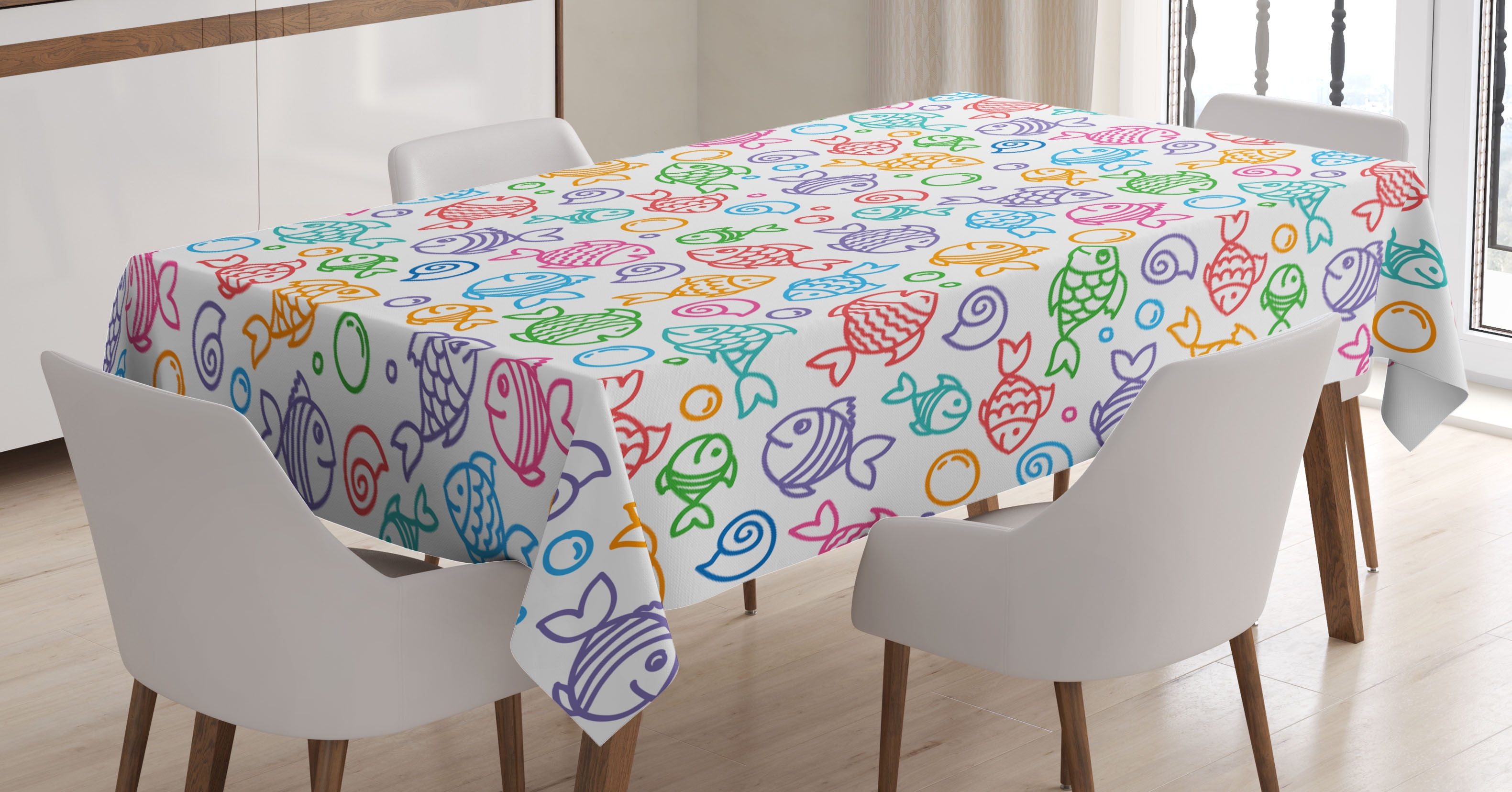 Ambesonne Fish Tablecloth Rectangular Table Cover, Funny Fish Aquaic ...