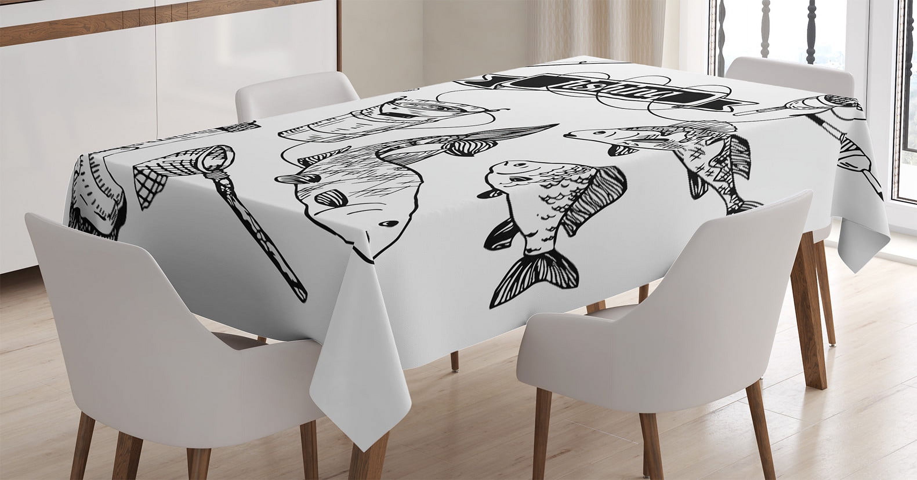 Ambesonne Fish Tablecloth Rectangular Table Cover, Hand Drawn Animals ...