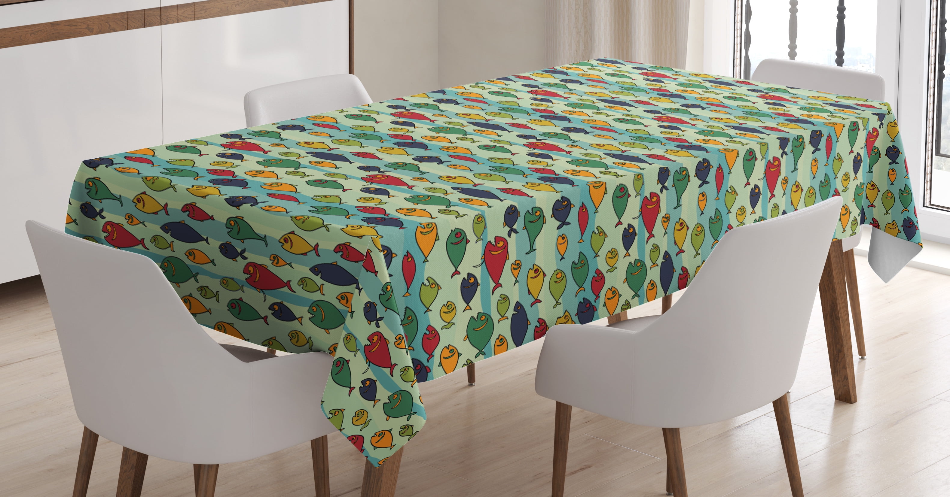 Ambesonne Fish Tablecloth Rectangular Table Cover, Hungry Piranhas in ...