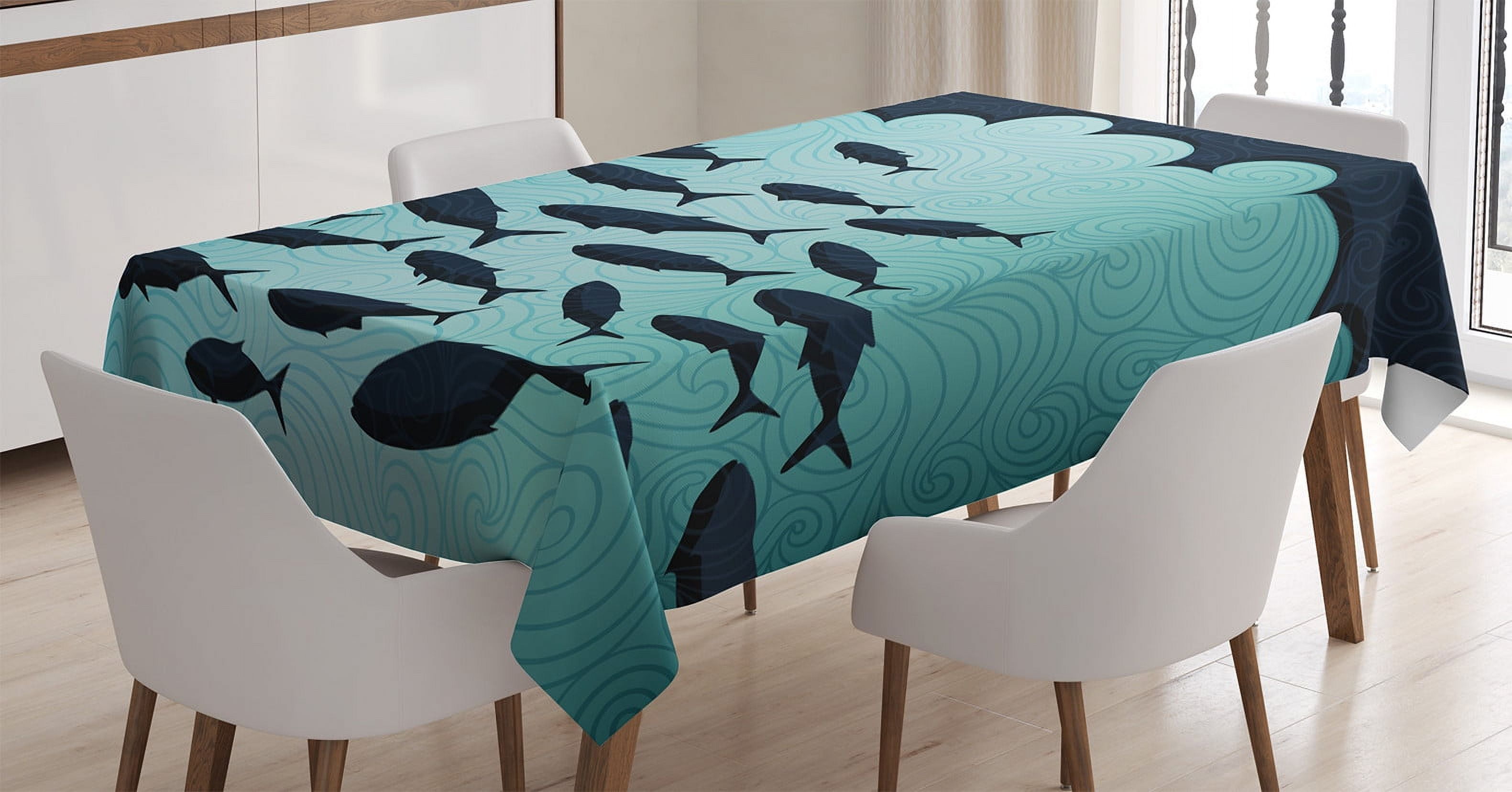 Ambesonne Fish Tablecloth Rectangular Table Cover, Surreal Ocean Life ...