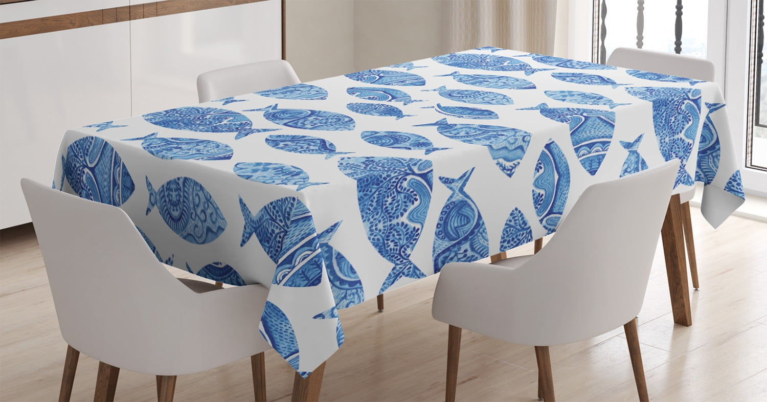 Ambesonne Fish Tablecloth Rectangular Table Cover, Watercolor Blue ...