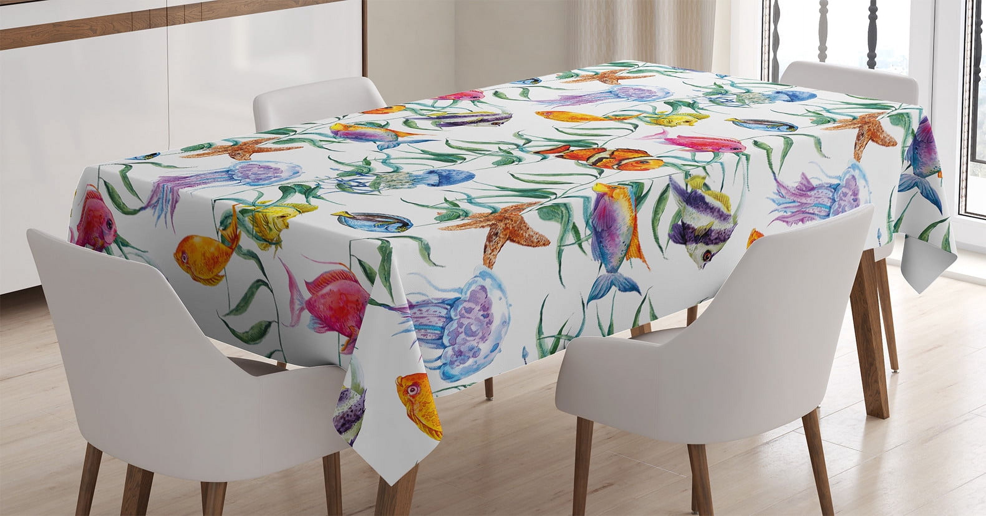 Ambesonne Fish Tablecloth Rectangular Table Cover, Watercolor ...