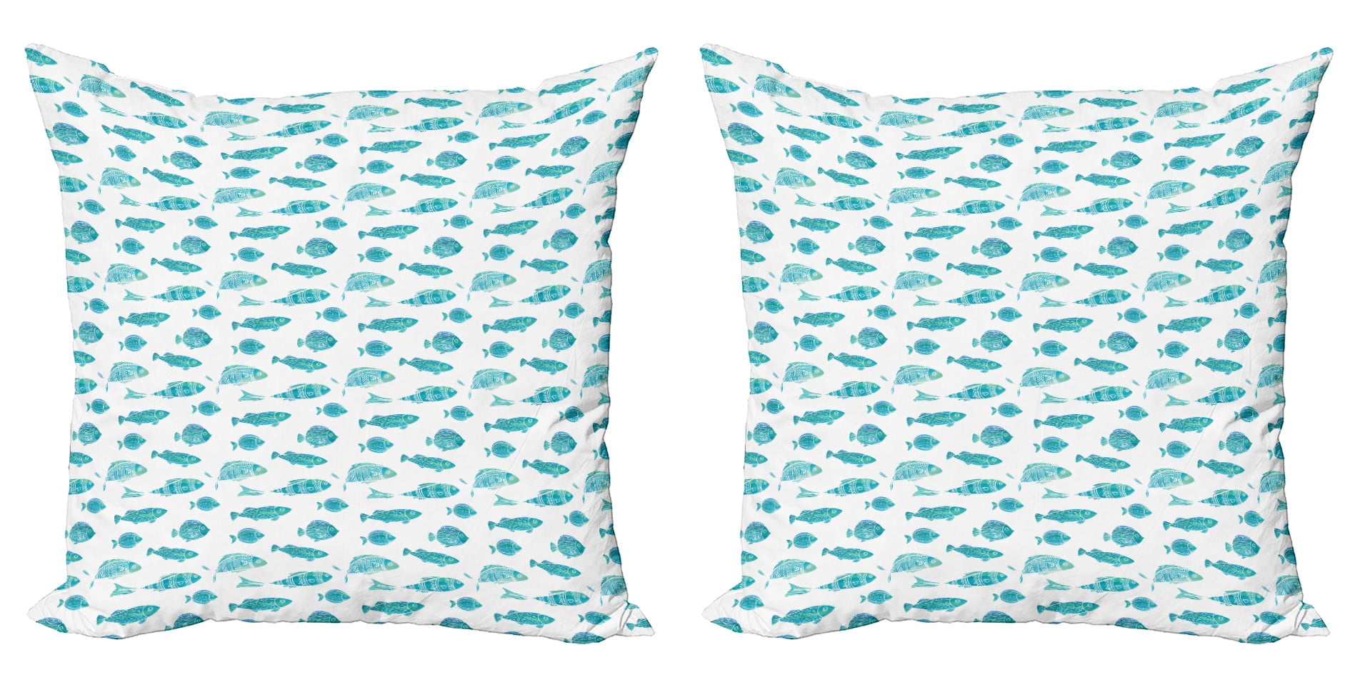 Ambesonne Fish Throw Pillow Cover 2 Pack, Doodle Art Aquatic Life, 24 ...