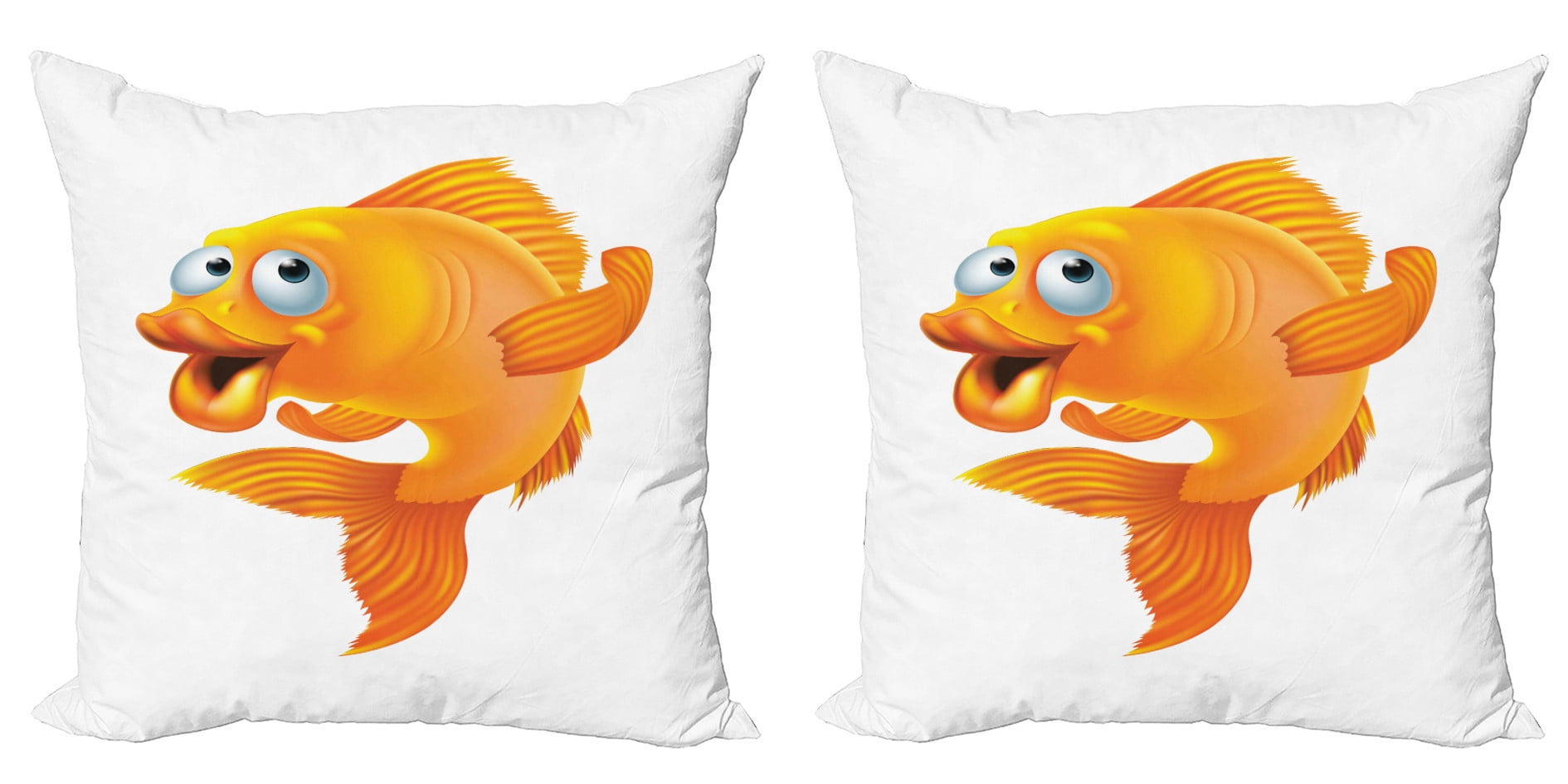 Ambesonne Fish Throw Pillow Cover 2 Pack, Happy Playful Goldfish, 16 ...