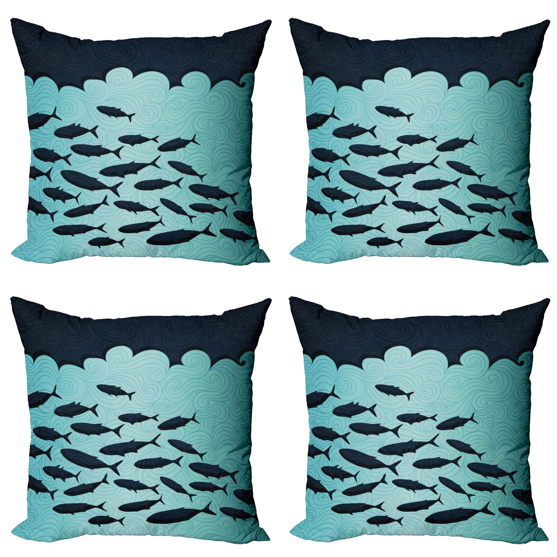 Ambesonne Fish Throw Pillow Cover 4 Pack, Surreal Ocean Life Theme, 20 ...