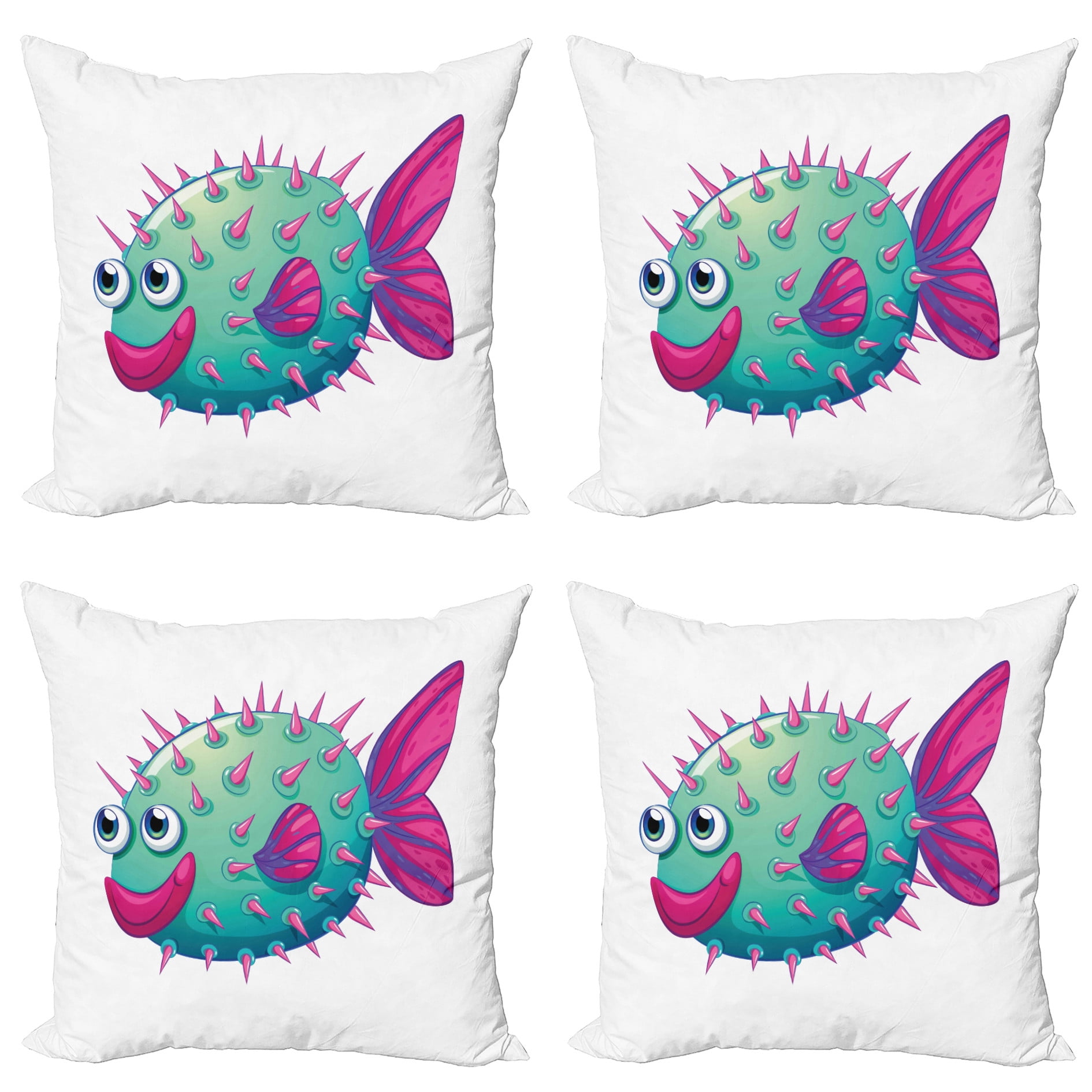 Ambesonne Fish Throw Pillow Cover 4 Pack, Vibrant Color Bubble Fish, 16 ...