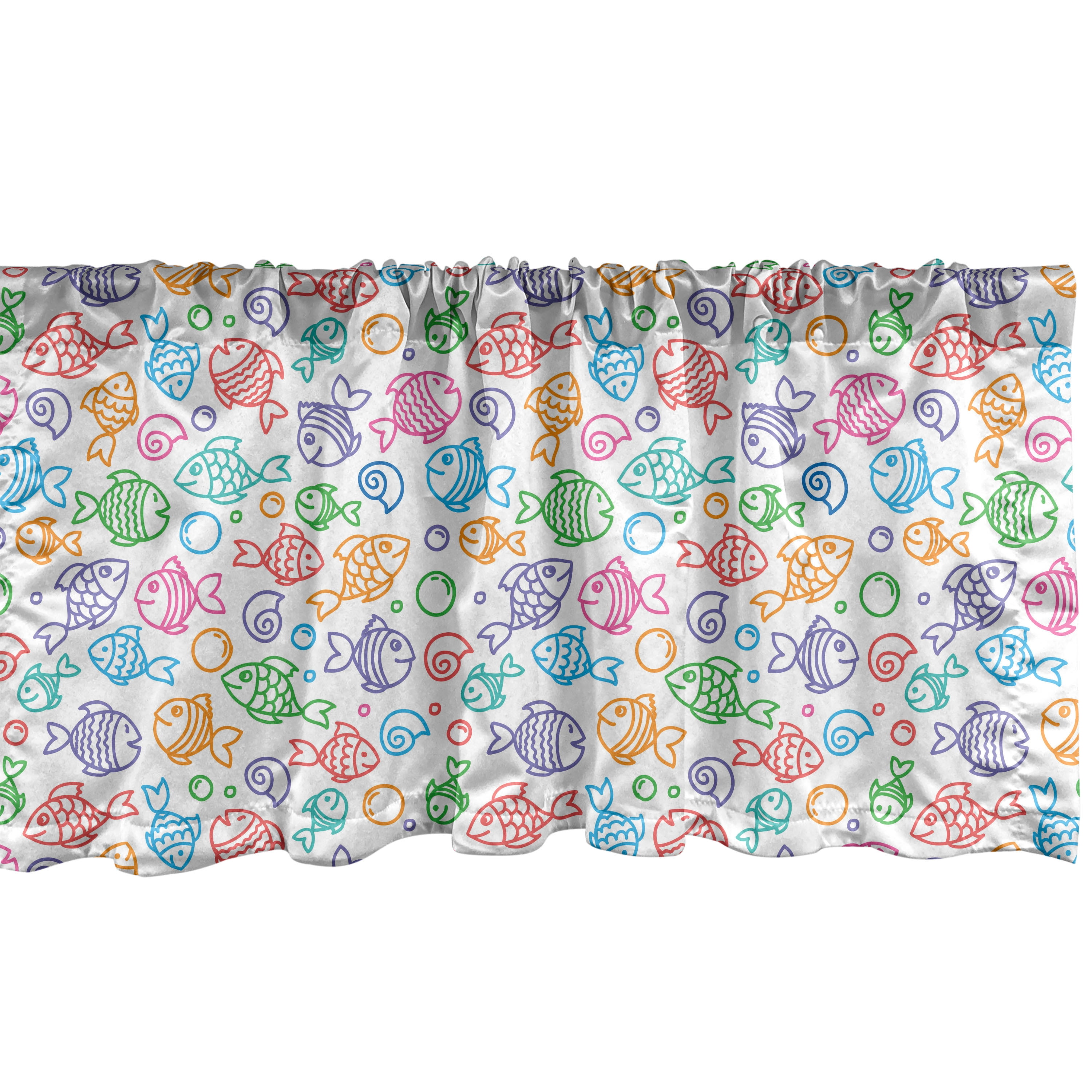 Ambesonne Fish Window Valance, Colorful Doodle Style Fish with Happy ...