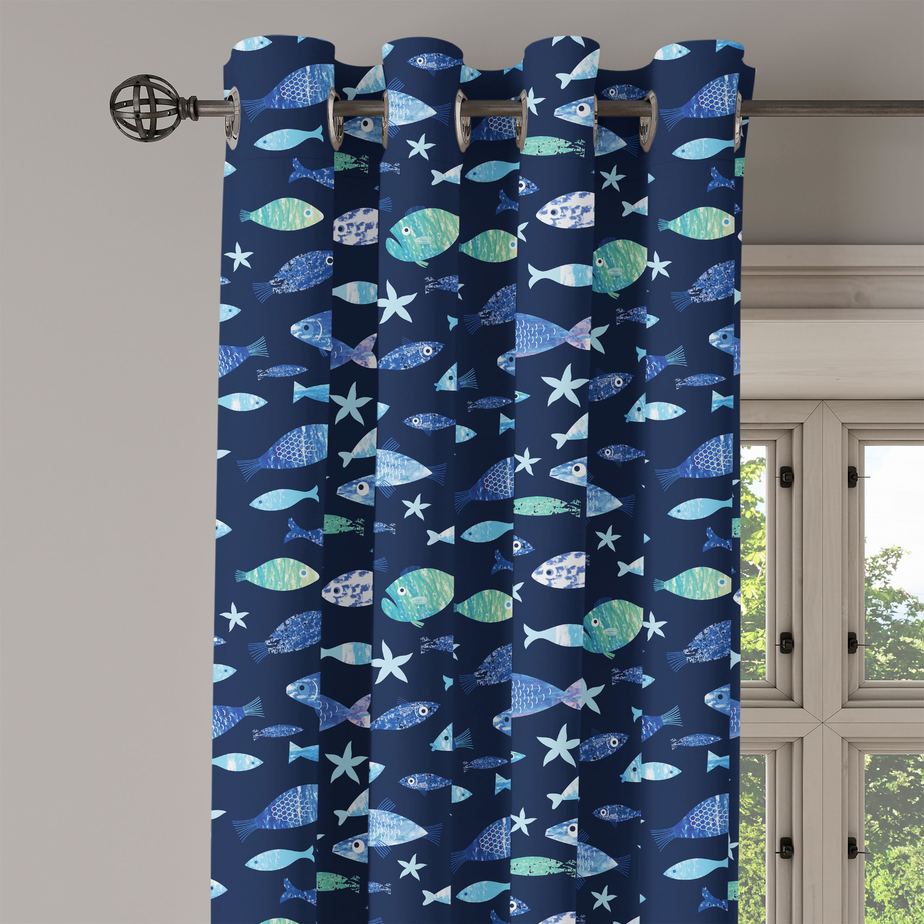 Ambesonne Fishes Grommet Curtain Single Panel, Aquarium Silhouettes, 50 ...