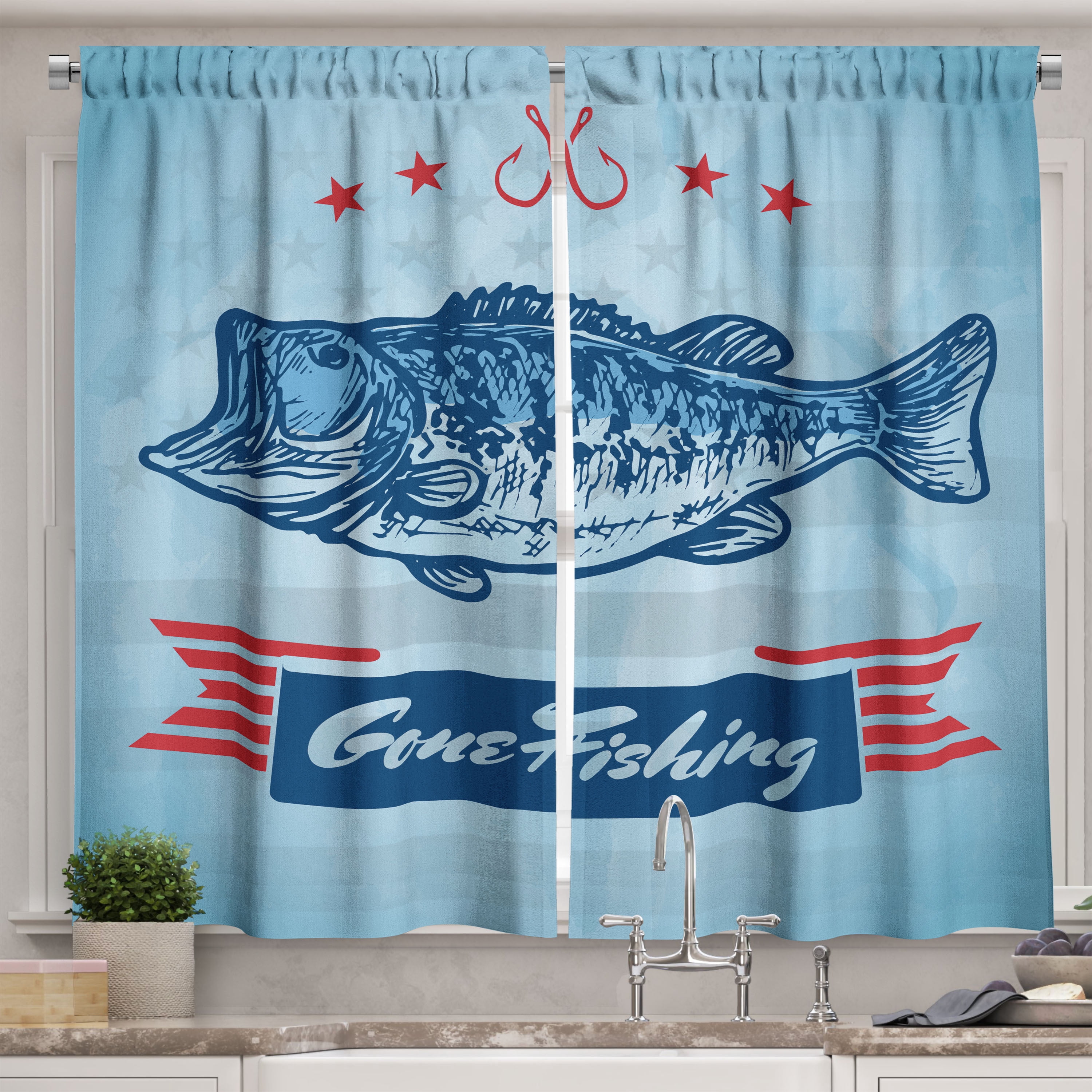 Ambesonne Fishing Theme Kitchen Curtains, Throat Fish USA Flag, 55"x39 ...