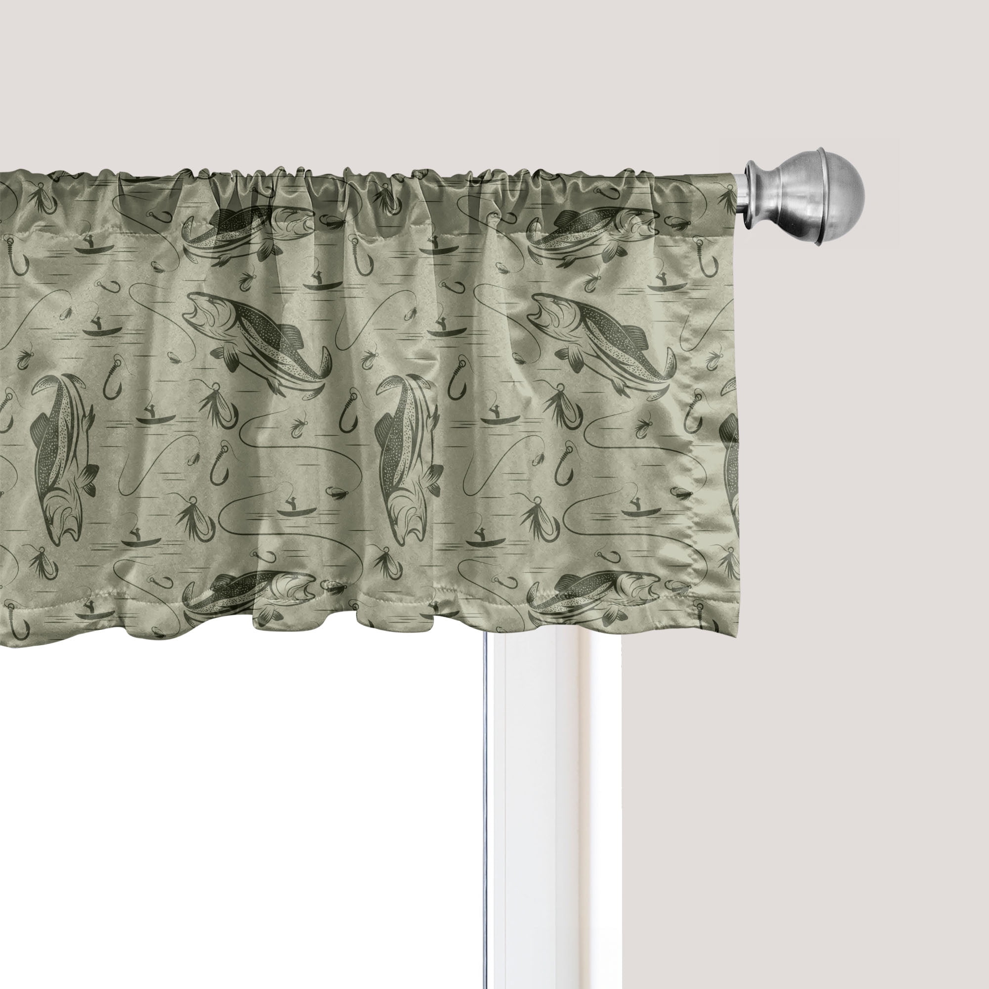 Ambesonne Fishing Window Valance, Fisherman Boat and Trouts, 54" X 18 ...