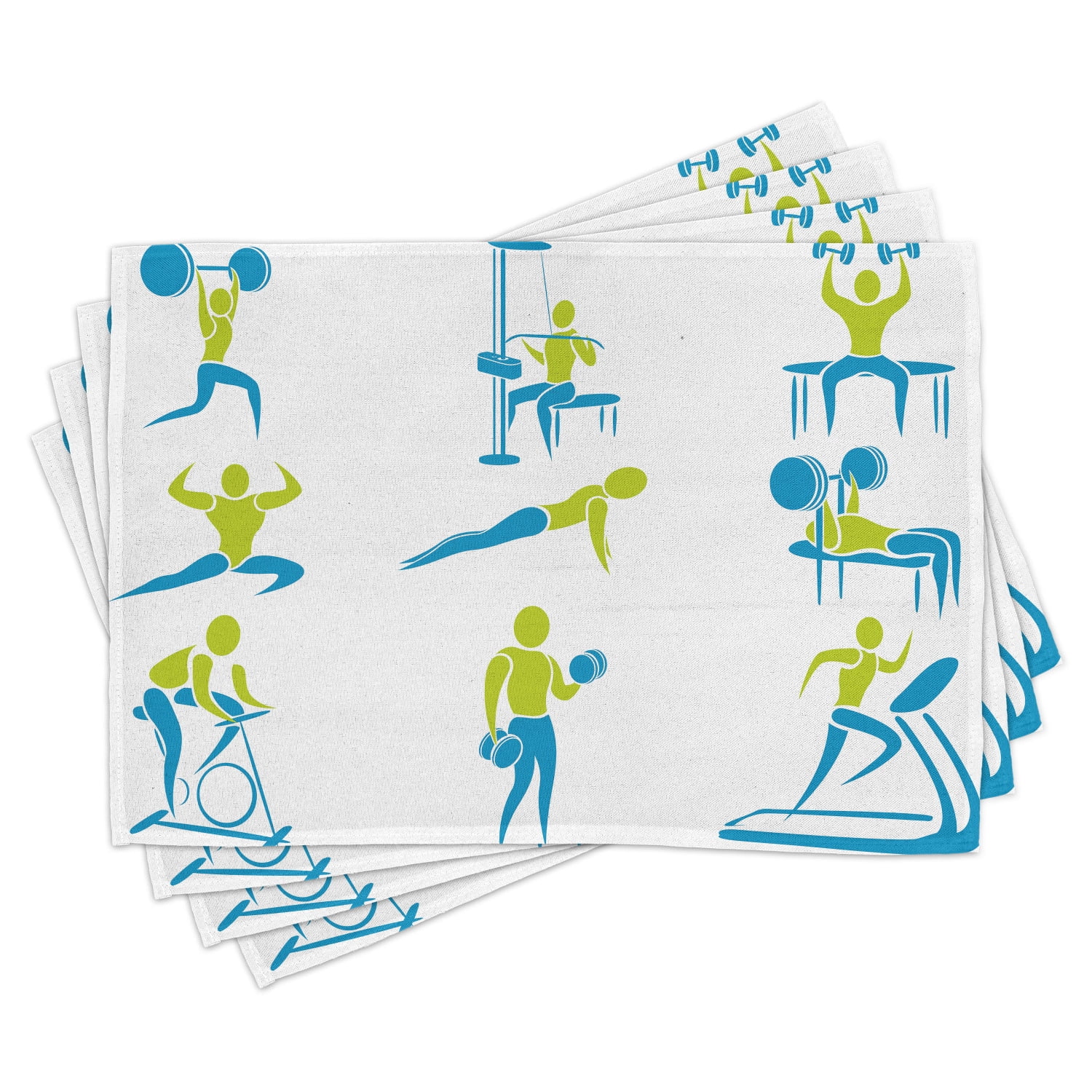 Ambesonne Fitness Place Mats Set of 4, Gym Activity Equipment, Standard ...