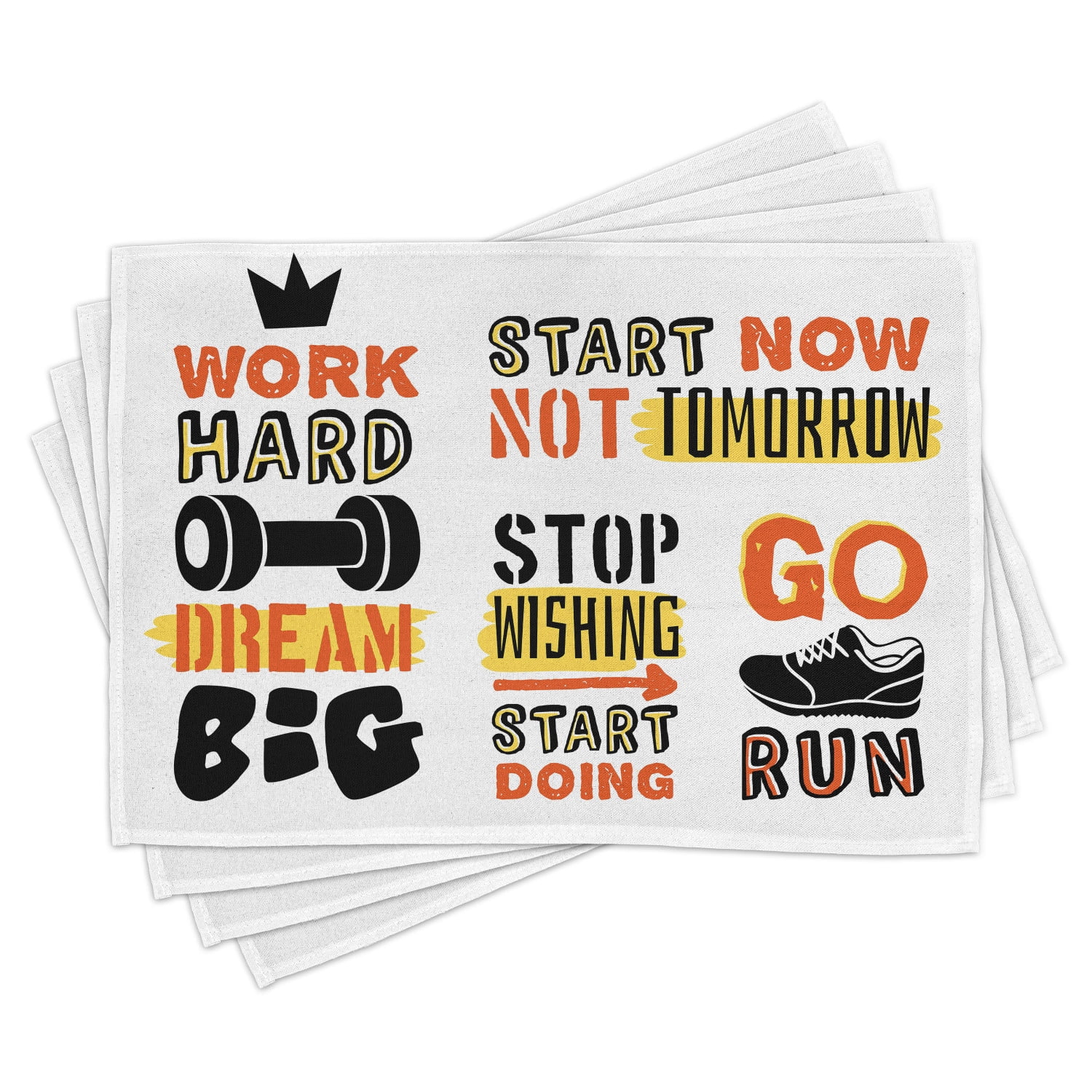 Ambesonne Fitness Place Mats Set of 4, Positive Words, Standard Size ...