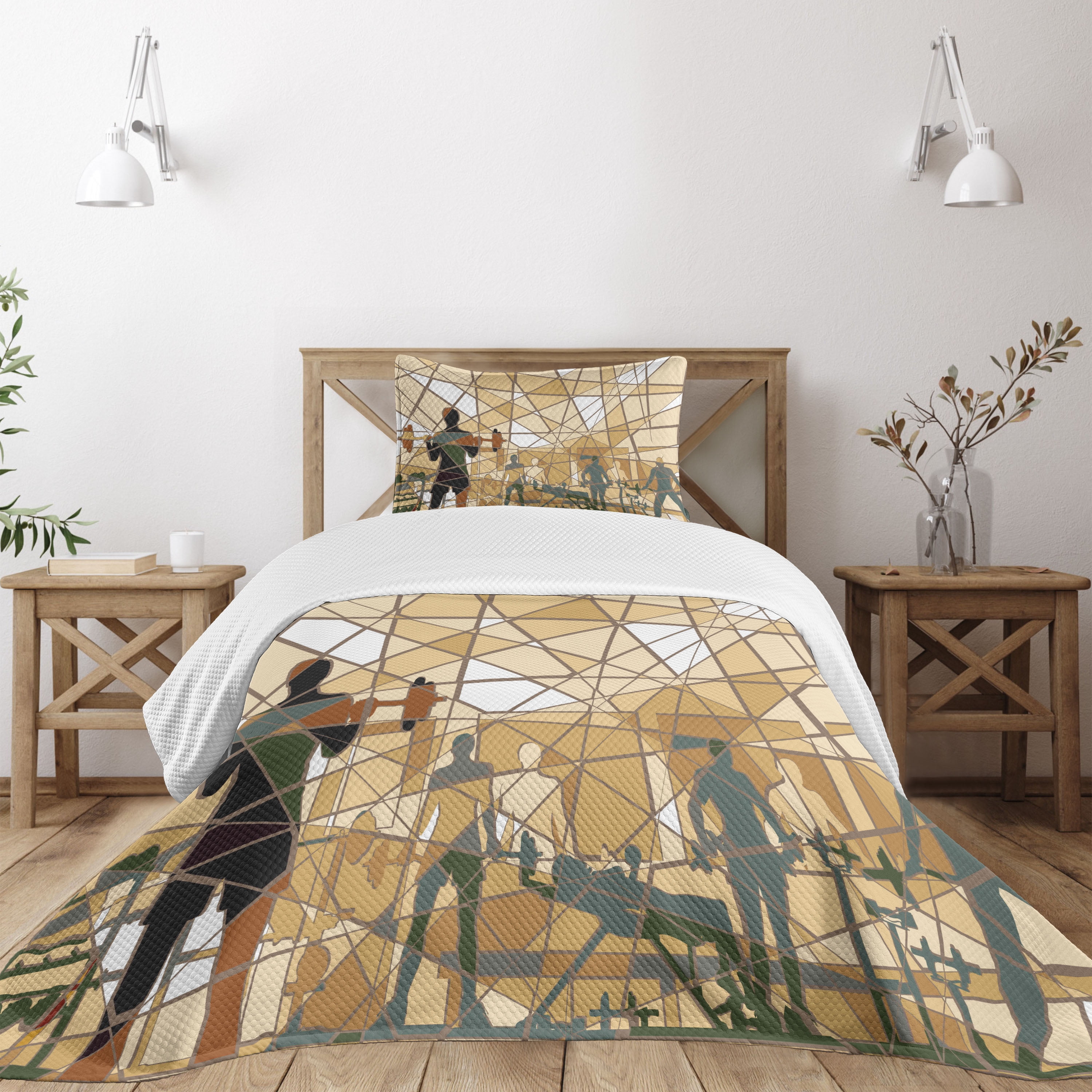 Ambesonne Fitness Quilted Bedspread Set 2 Pcs, Mosaic People in Gym ...