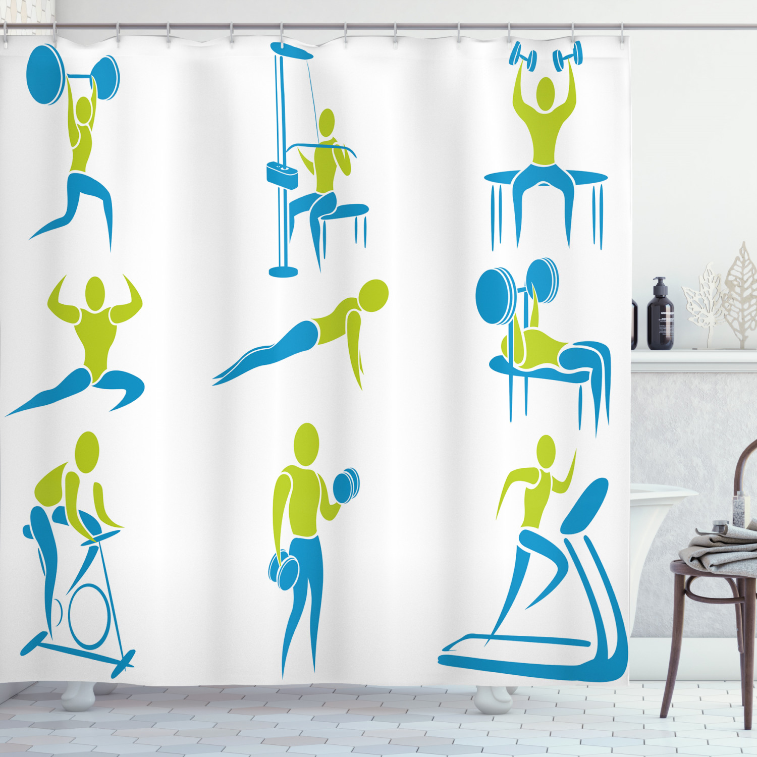 Ambesonne Fitness Shower Curtain, Gym Activity Equipment, 69"Wx75"L ...